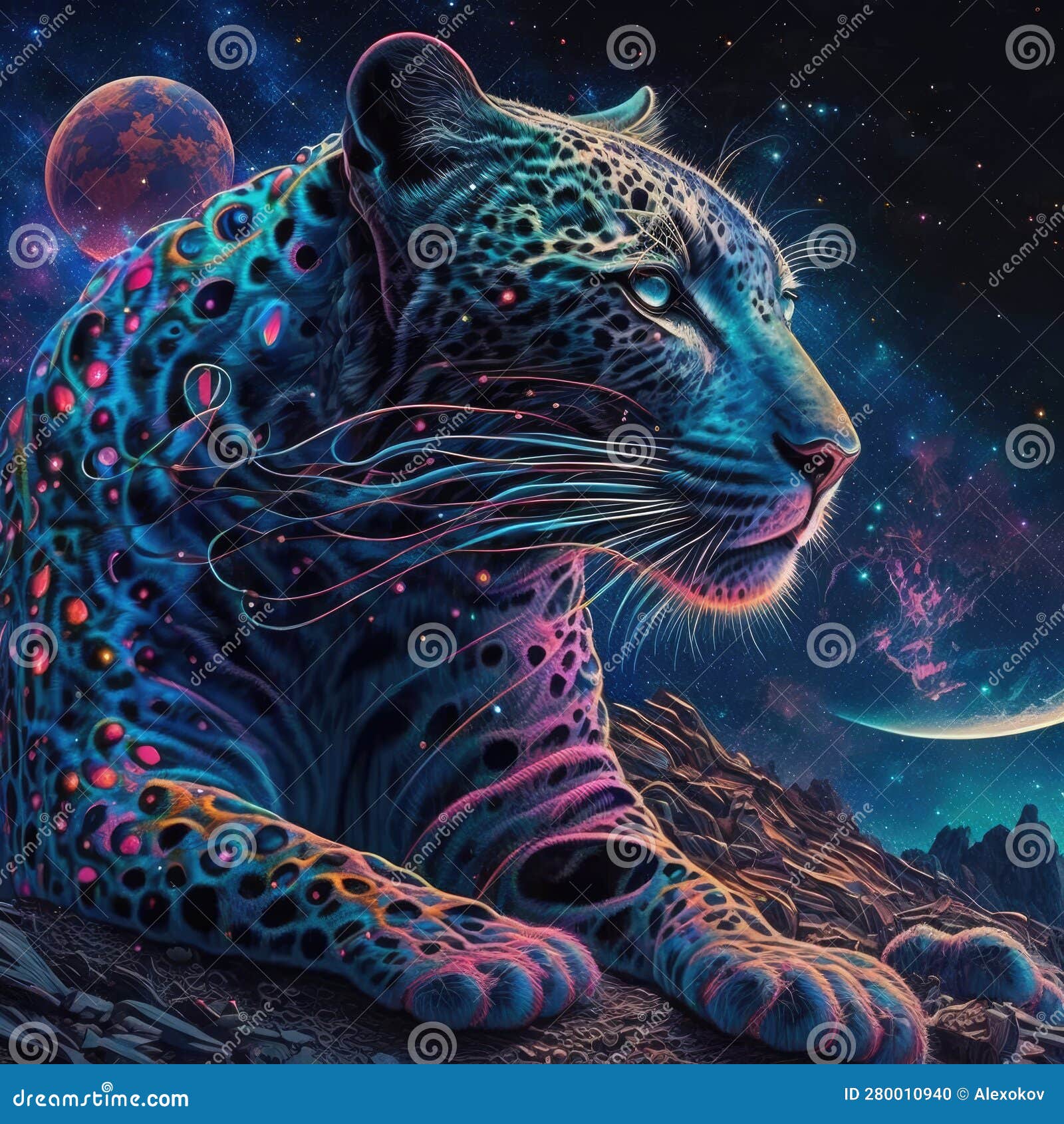 Meditating Jaguar in Outer Space with Psychedelic Fractals. Perfect for ...