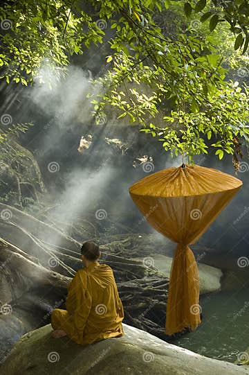 Meditating monk stock image. Image of enlightenment, leaf - 1109919