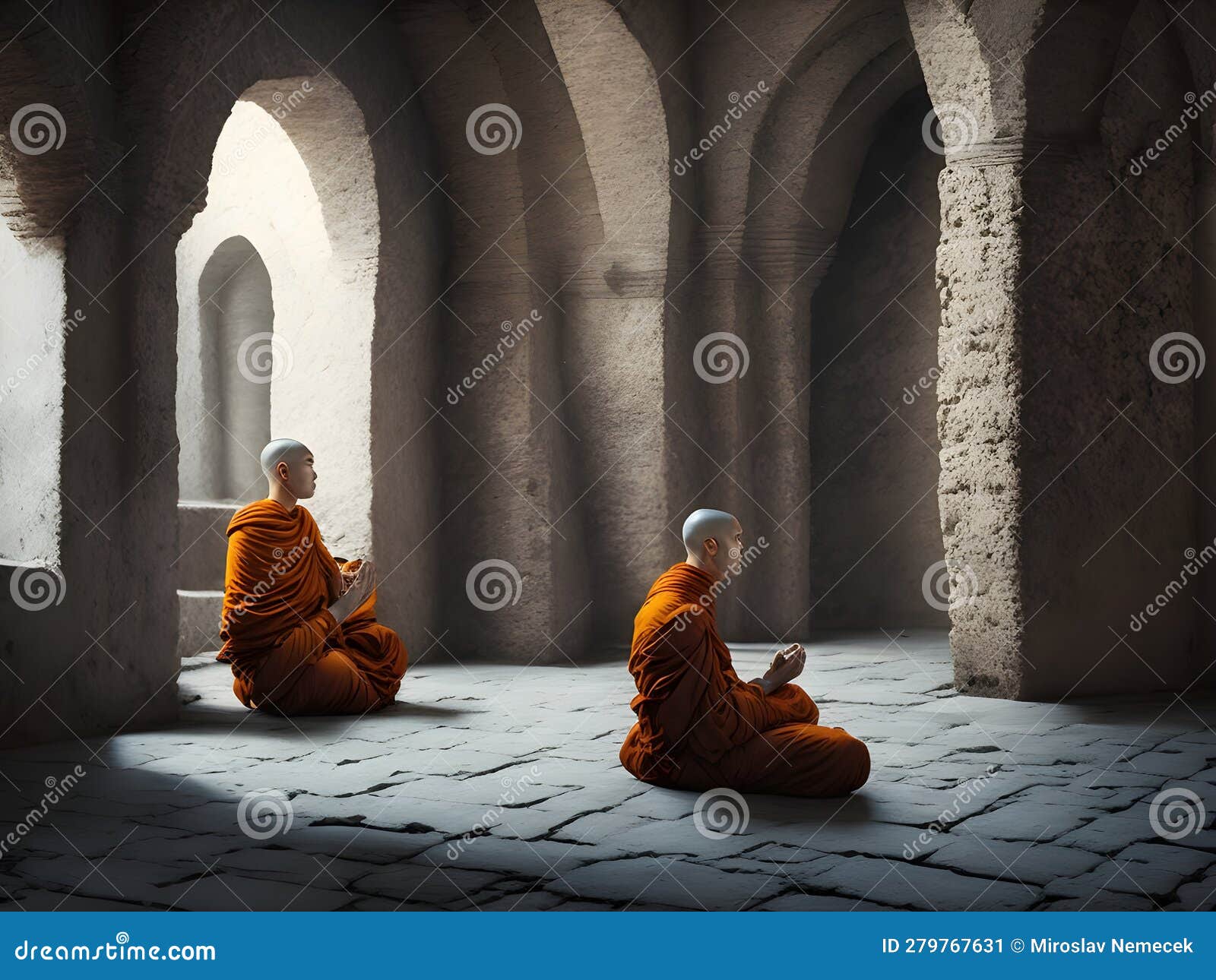 Meditating Monk, Generative AI Illustration Stock Illustration ... Meditating Monk, Generative AI Illustration Stock Illustration ...