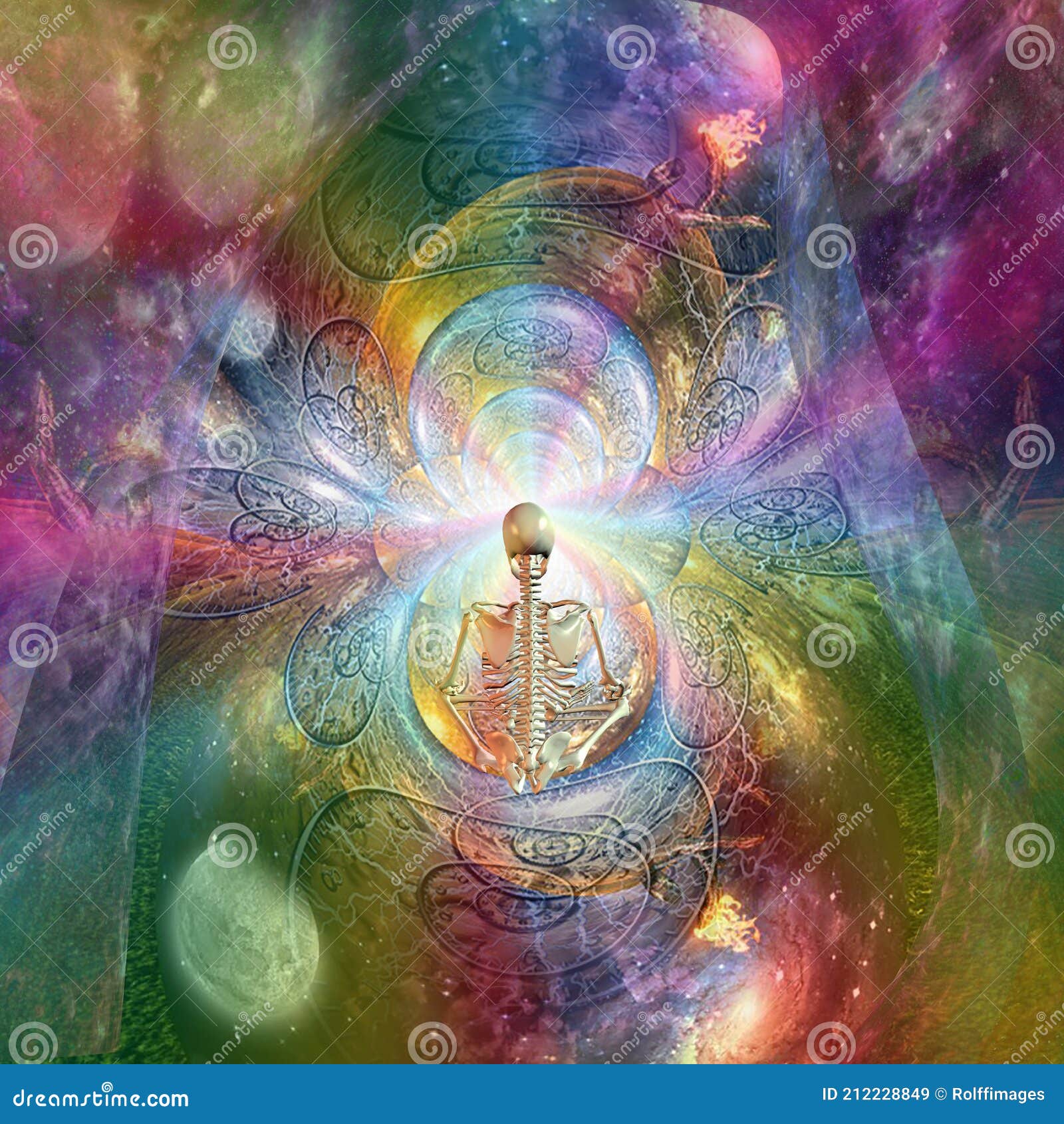 Meditating Skeleton. 3D Rendering Stock Illustration - Illustration of ...