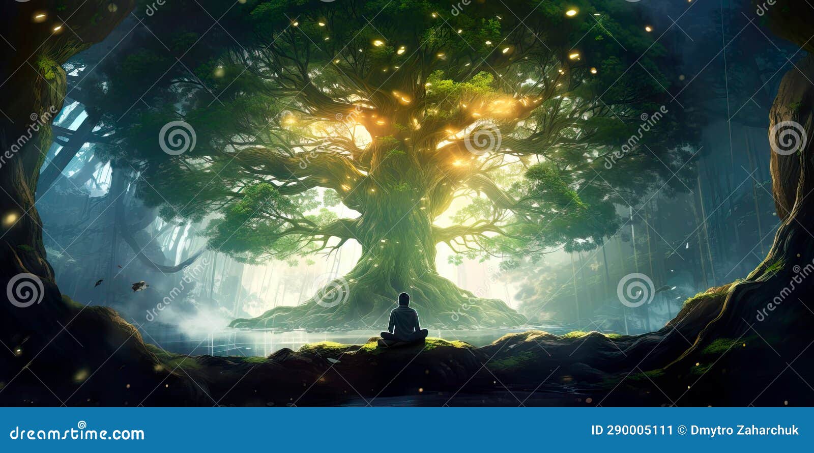 Meditating Under a Huge Bodhi Tree, Which Symbolizes Enlightenment ...