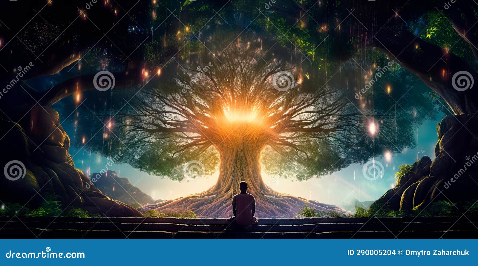 Meditating Under a Huge Bodhi Tree, Which Symbolizes Enlightenment ...