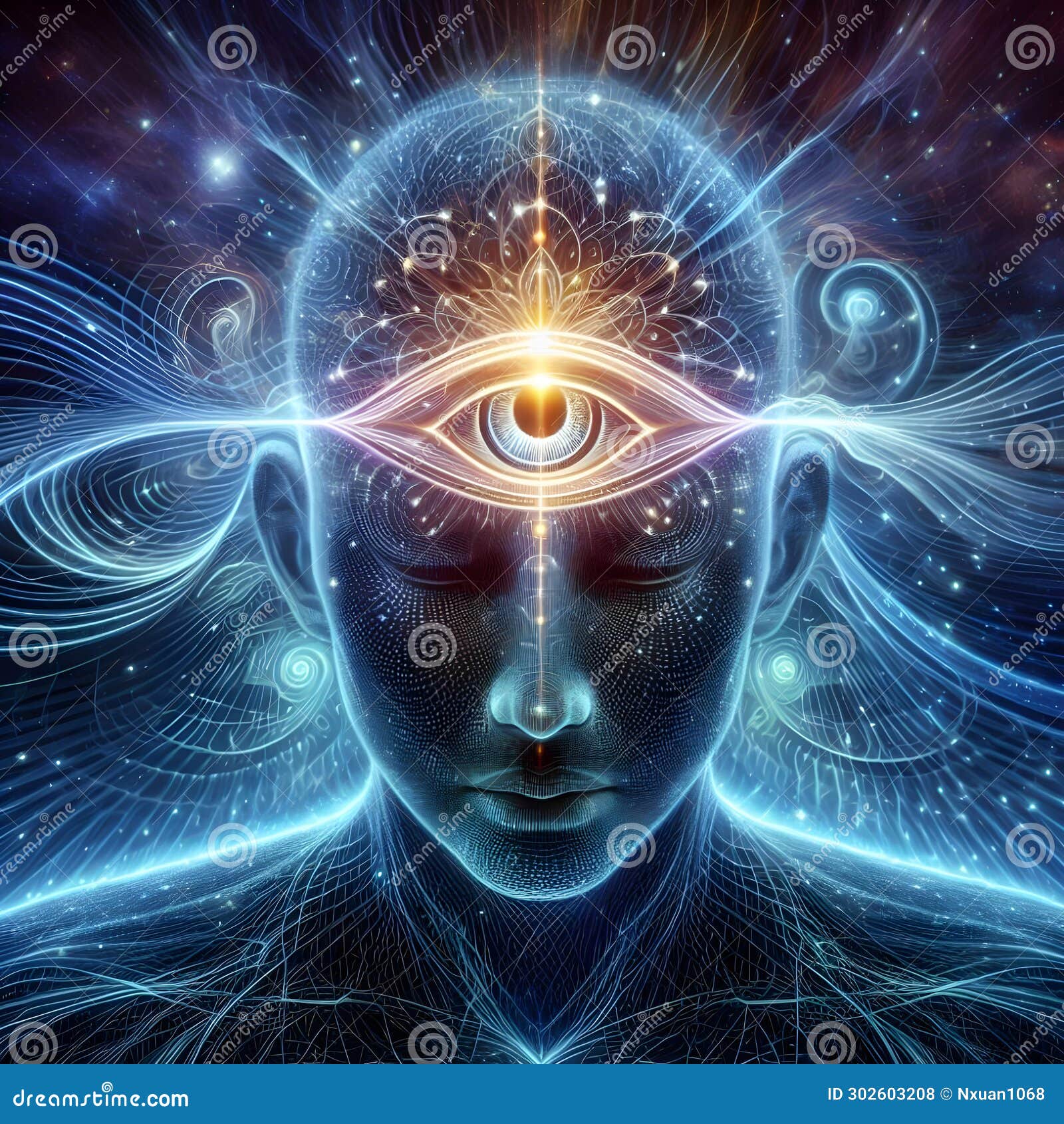 Meditation Activates Chakra, Third Eye Activation. a Human with an ...