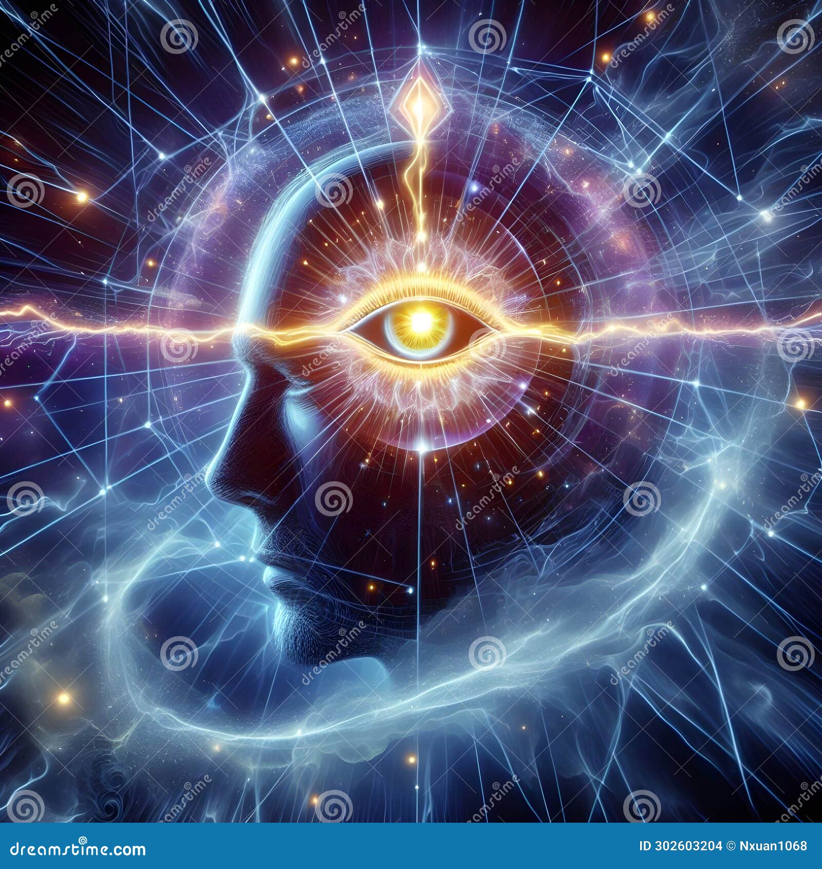 Meditation Activates Chakra, Third Eye Activation. a Human with an ...