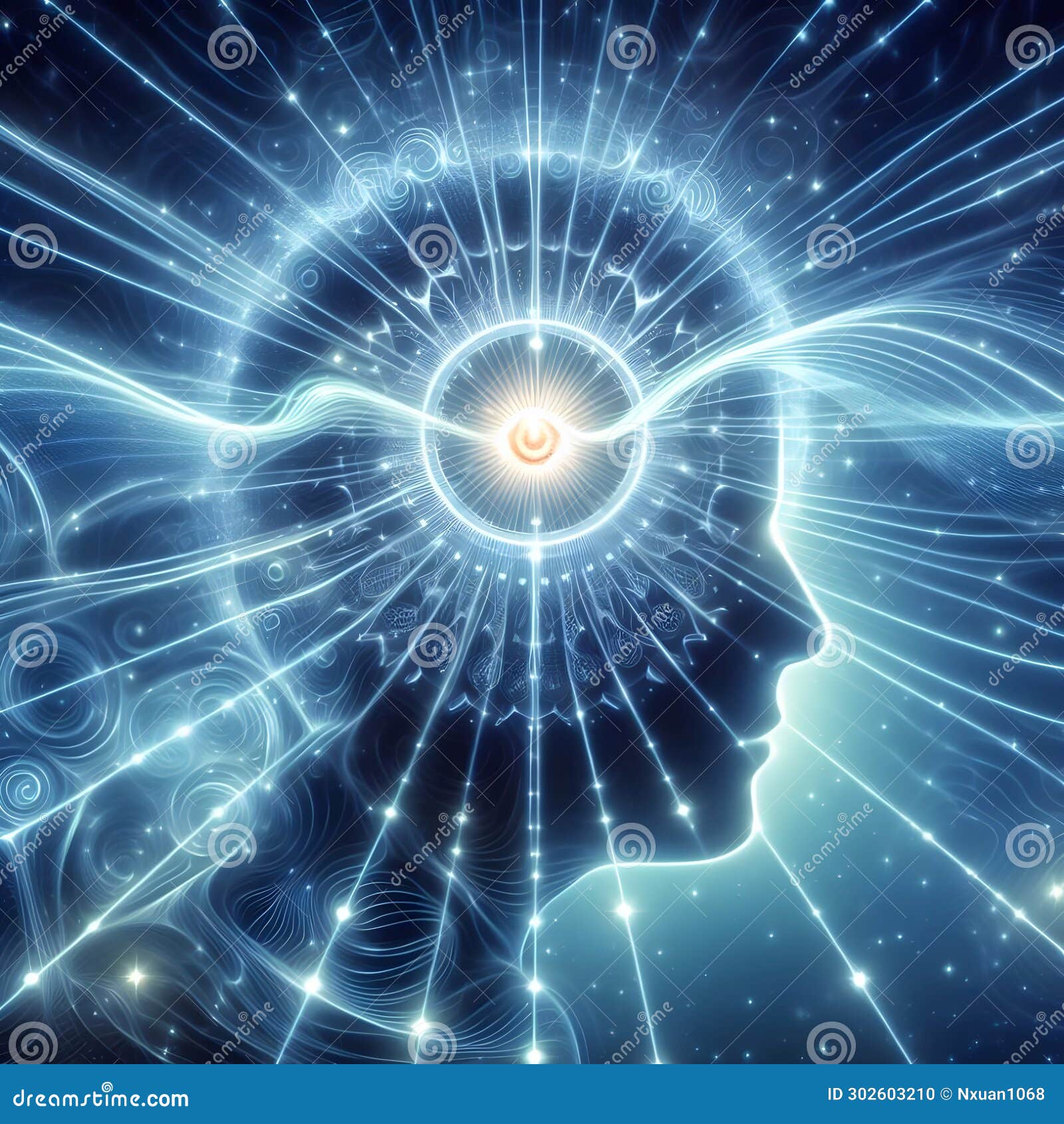 Meditation Activates Chakra, Third Eye Activation. a Human with an ...