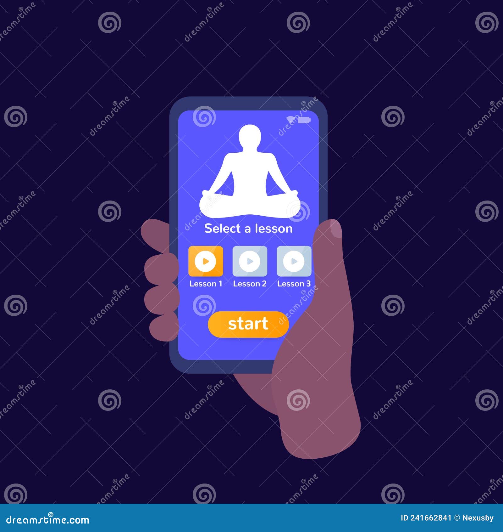 Meditation App Design, Phone in Hand, Vector Ui Stock Vector ...