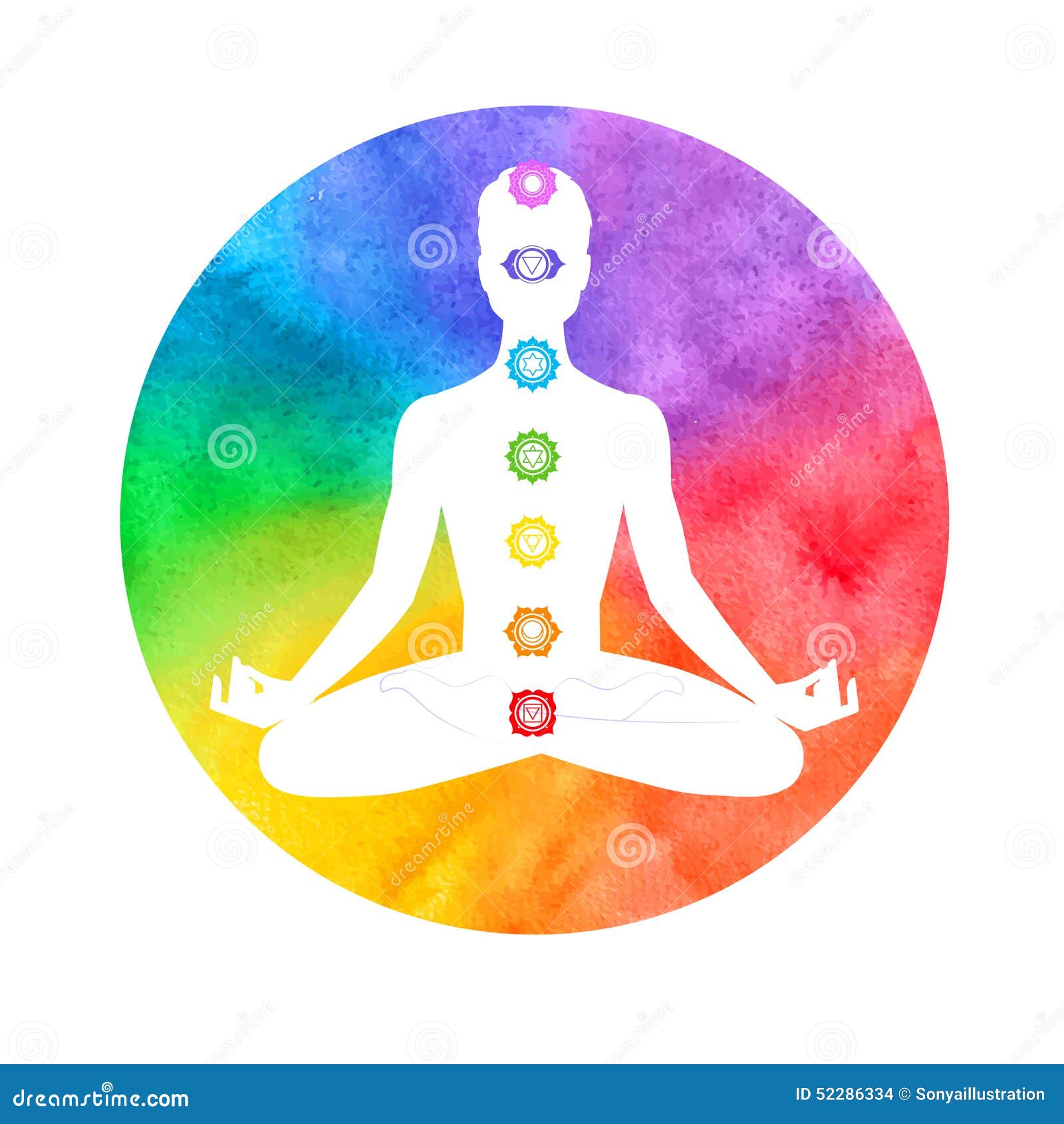 Meditation Aura And The Seven Chakras Symbols Watercolor Doodle Cartoon ... Meditation Aura And The Seven Chakras Symbols Watercolor Doodle Cartoon ...