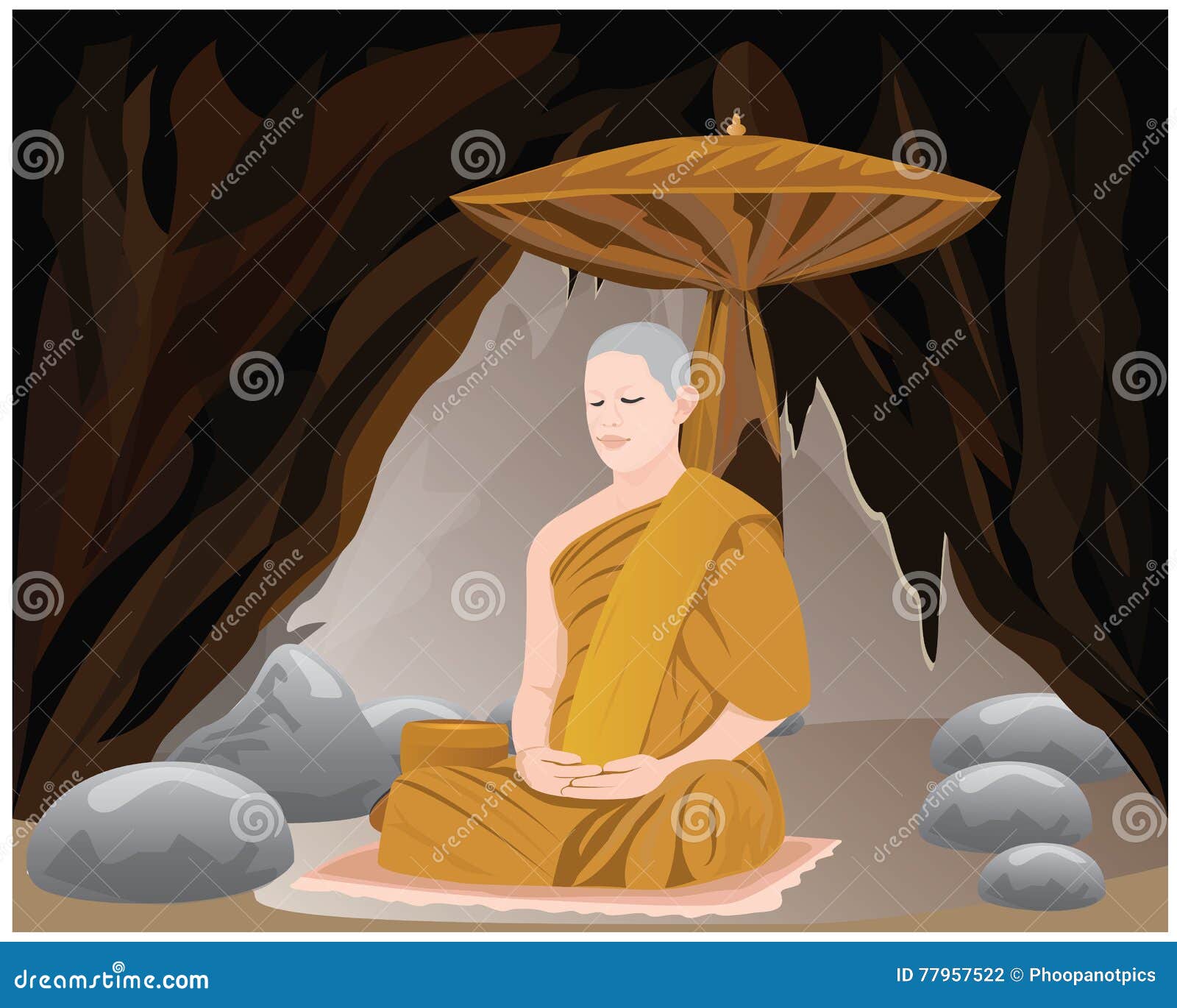 Meditation av munken vektor illustrationer. Illustration av etnicitet ...