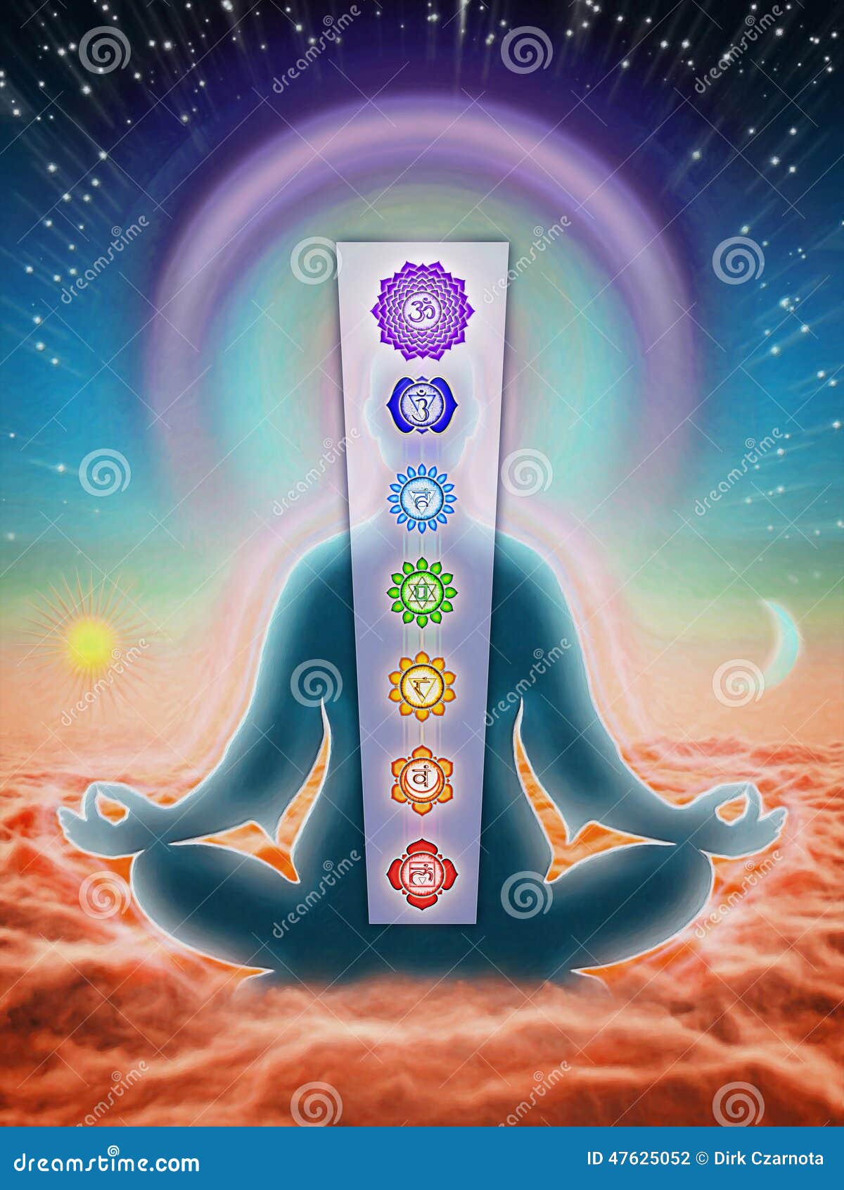 In Meditation with Chakras stock illustration. Illustration of base ...