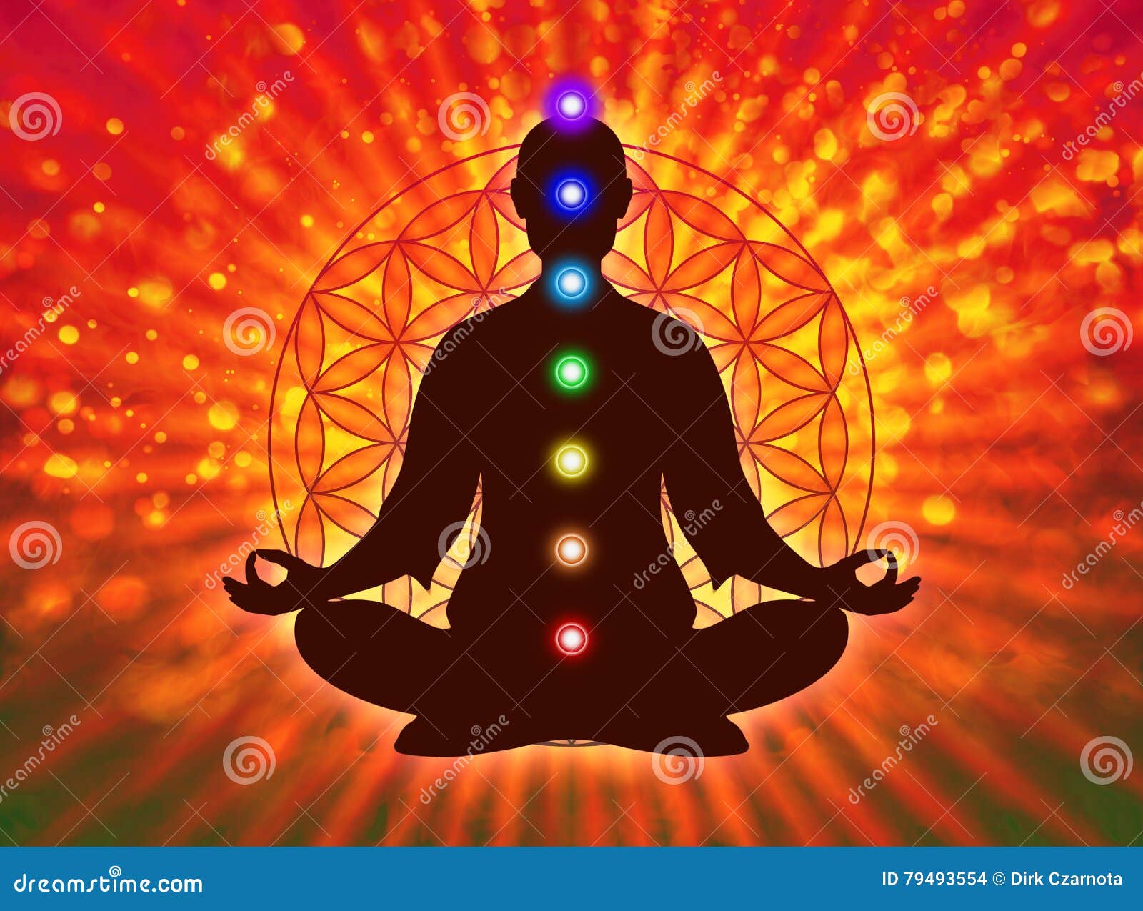 In meditation with chakras stock illustration. Illustration of flower ...