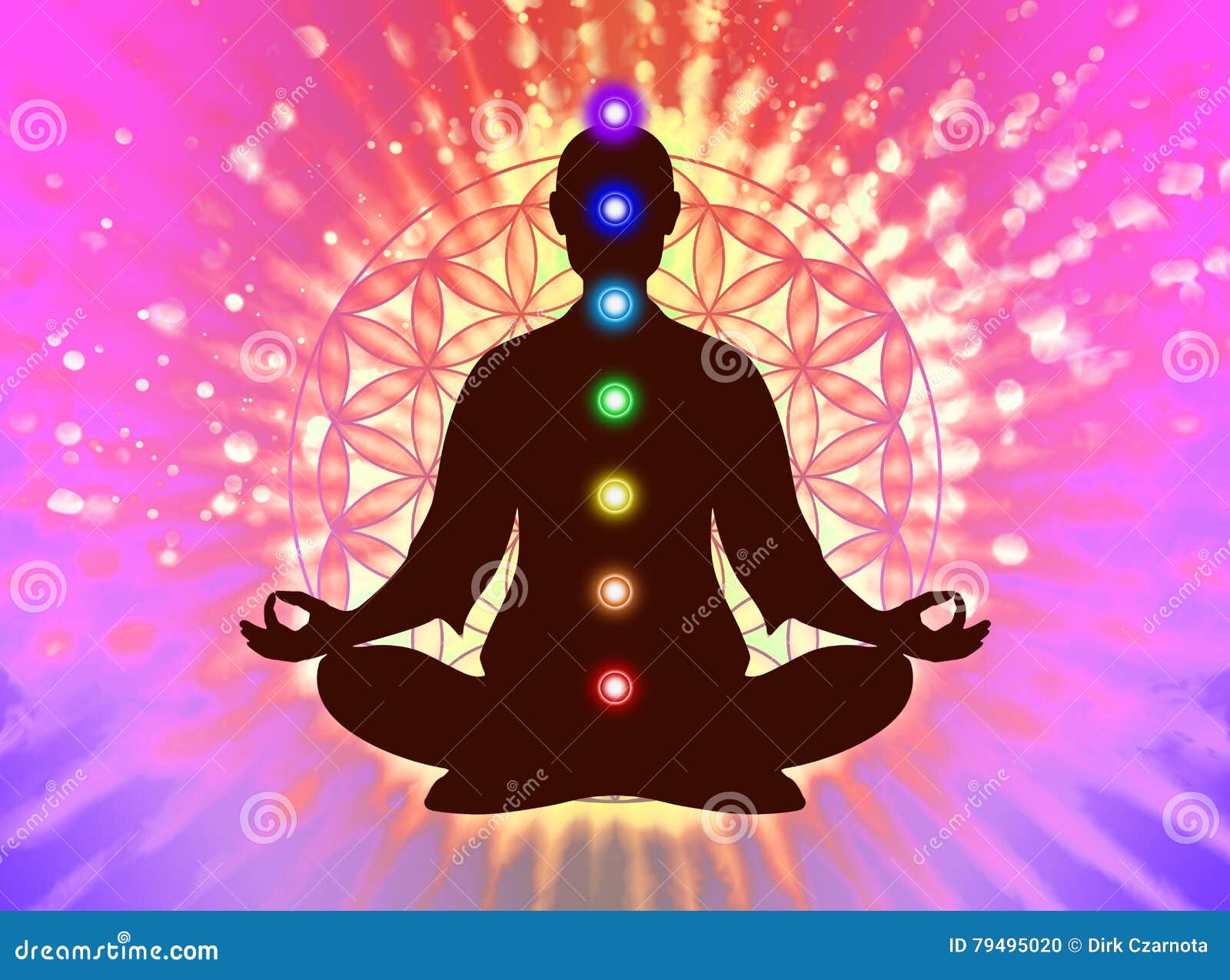In meditation with chakras stock illustration. Illustration of chakra ...
