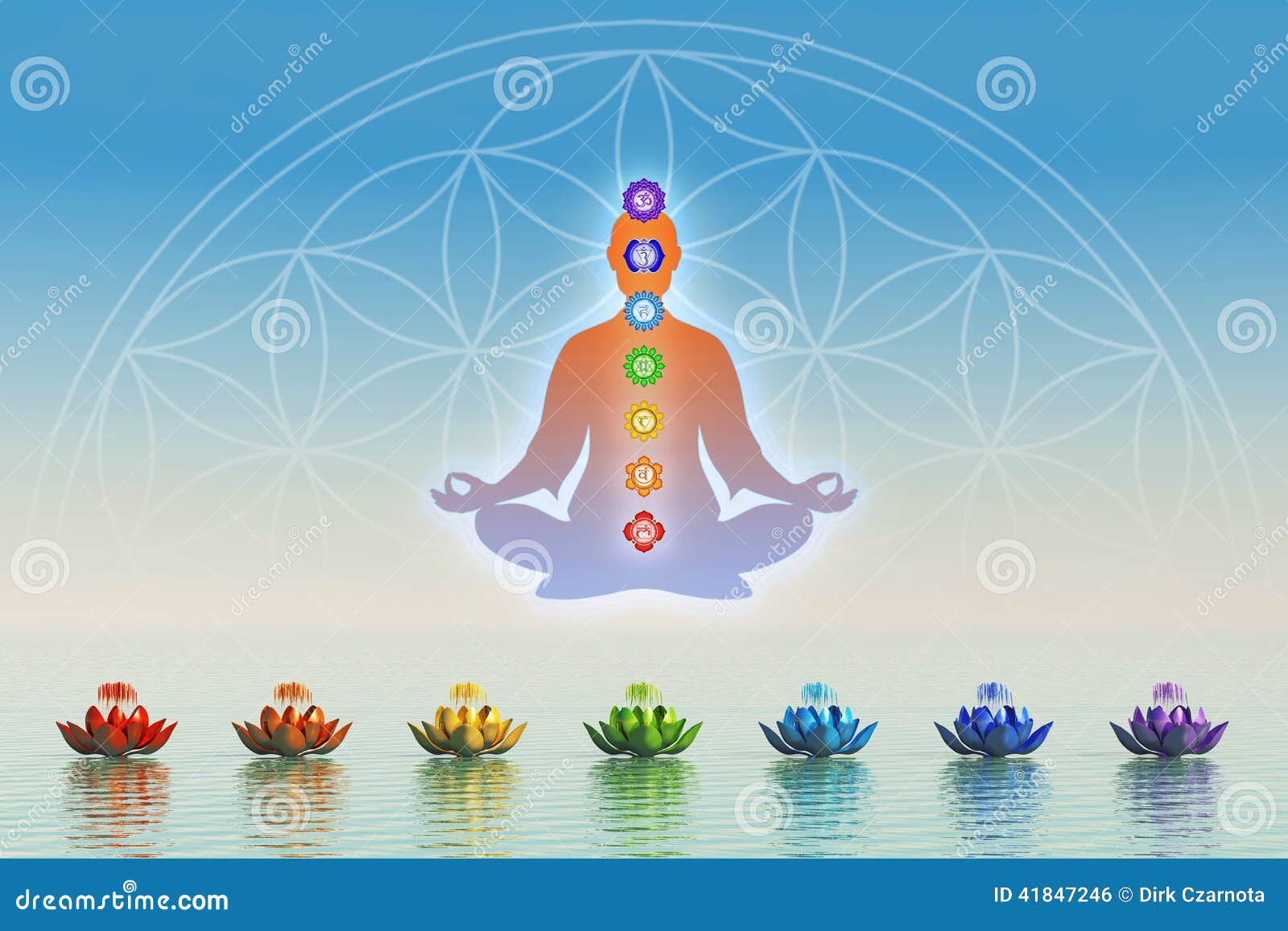 In meditation with chakras stock illustration. Illustration of esoteric ...
