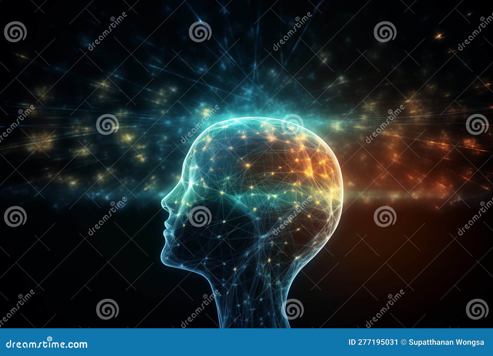 Meditation Concept with Human Head Silhouette Glowing from Generative ...