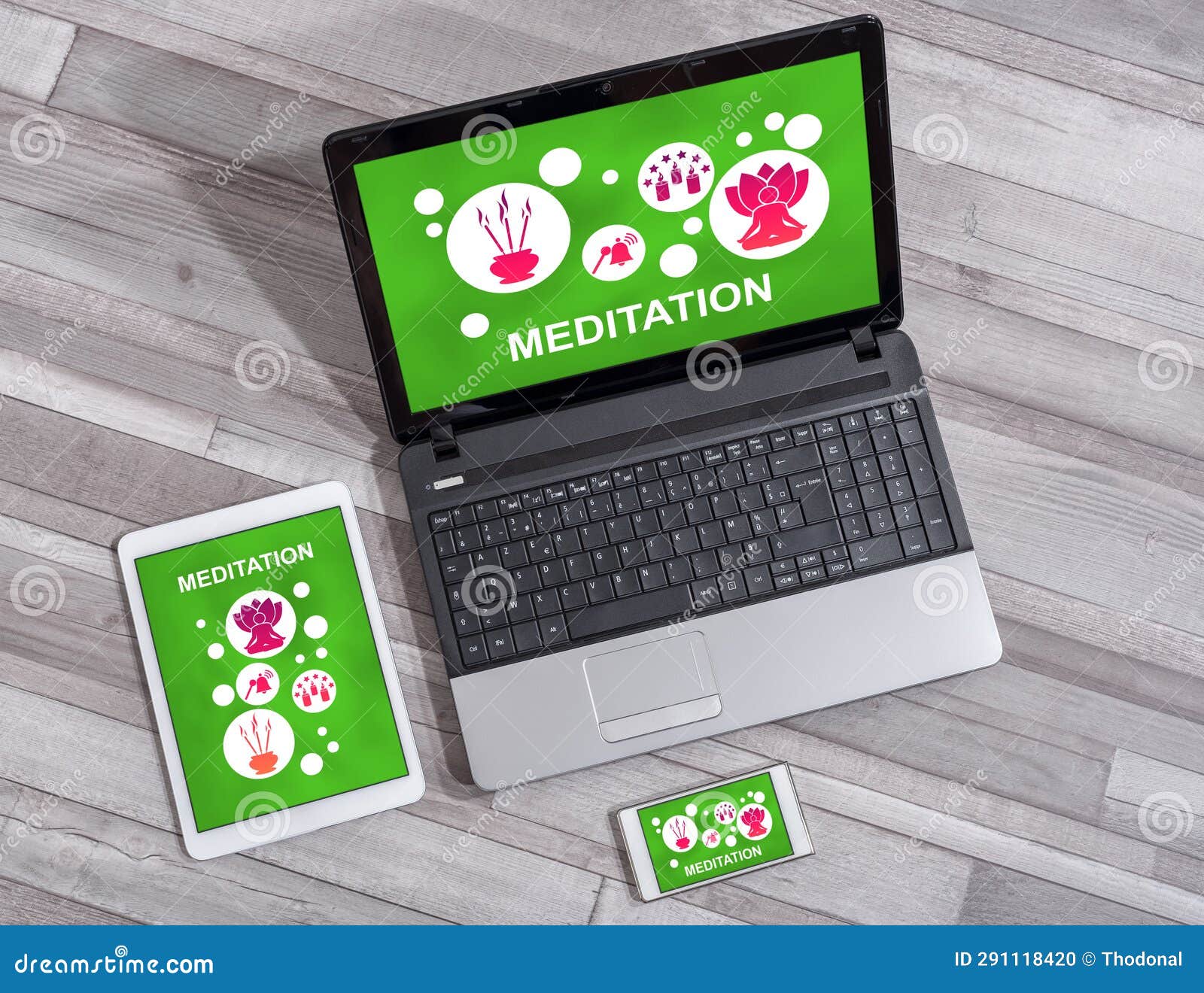 Meditation Concept on Different Devices Stock Photo - Image of digital ...