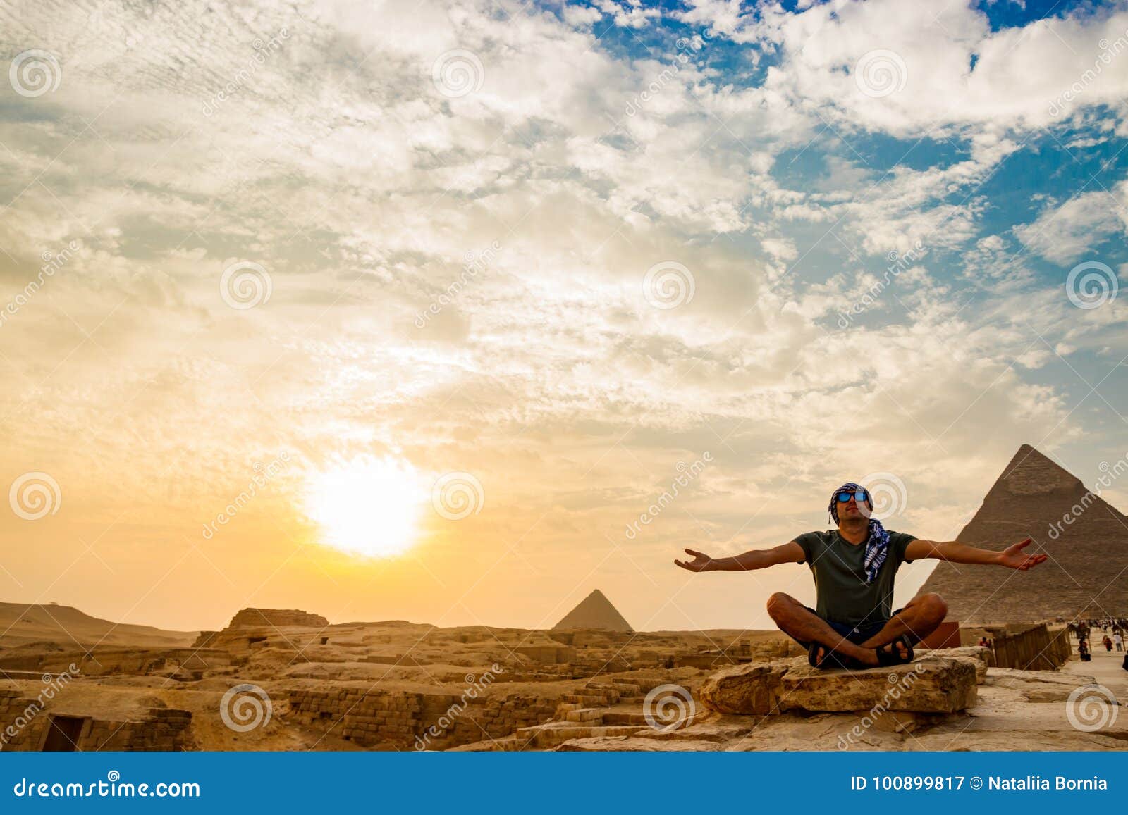 Meditation Near the Pyramids in Cairo, Egypt Stock Image - Image of ...