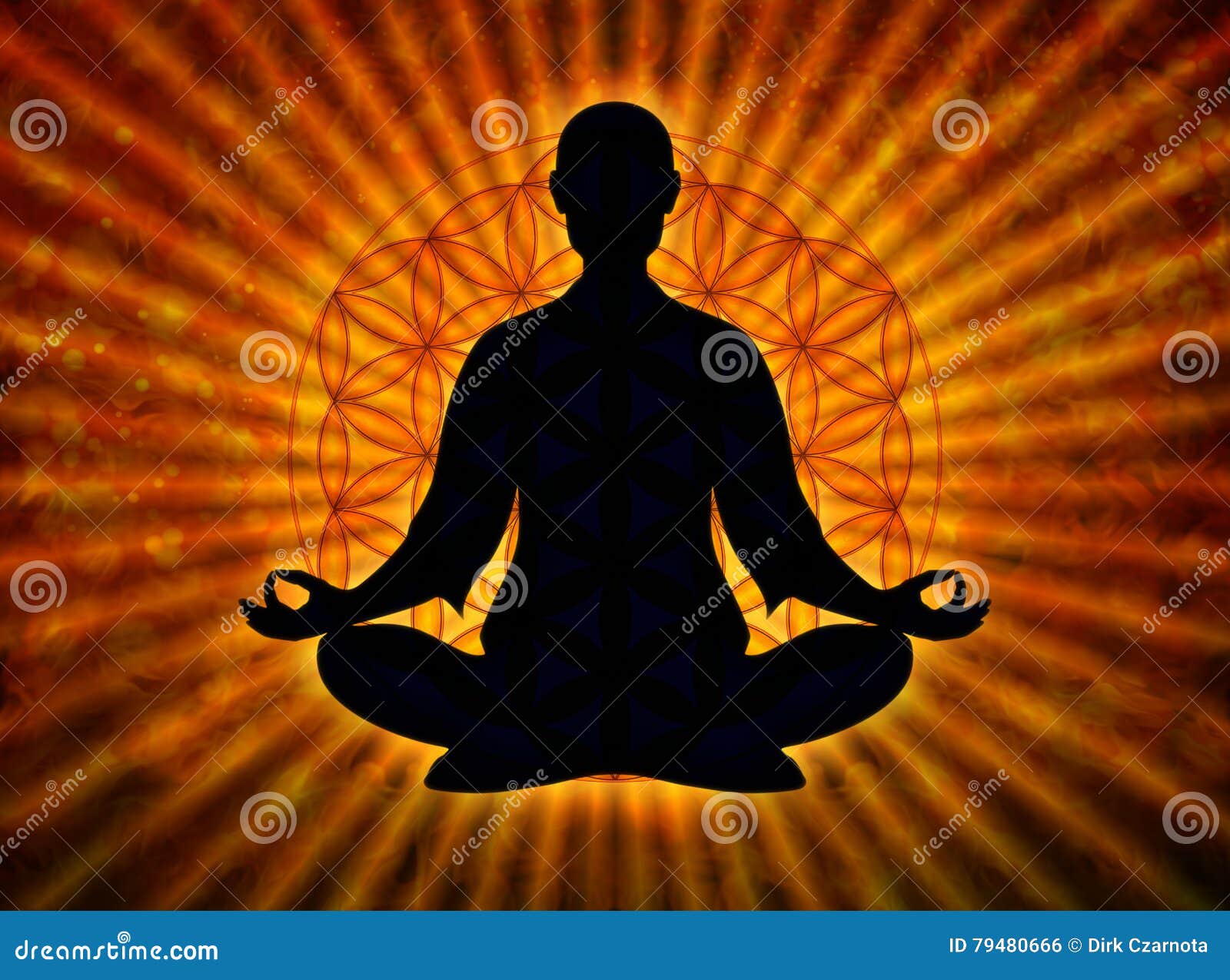 Meditating Figure In Lotus Pose With Colorful Aura And Chakras Stock ...