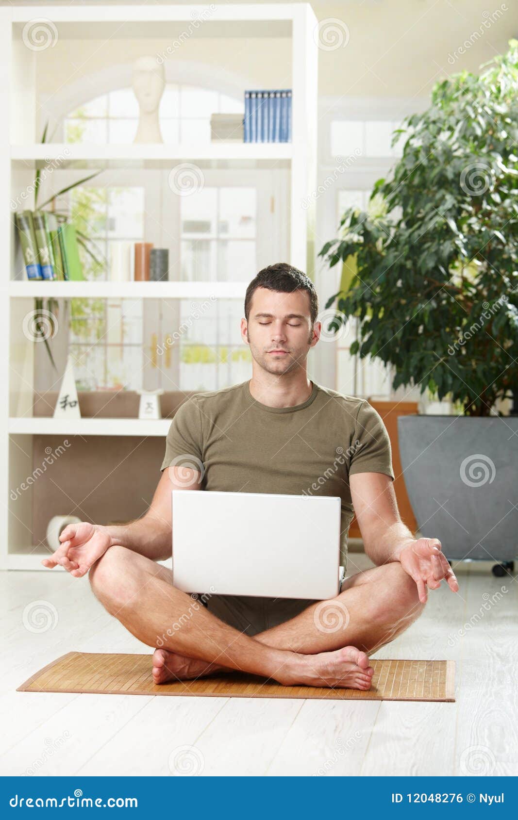 Meditation with Laptop Computer Stock Photo - Image of adult, exercise ...