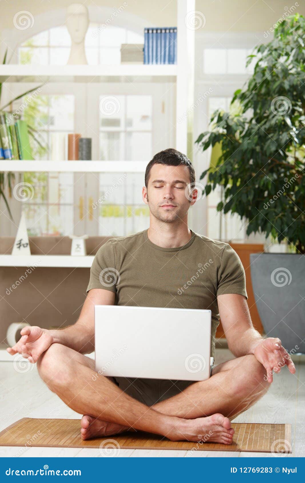 Meditation with Laptop Computer Stock Image - Image of color, alone ...
