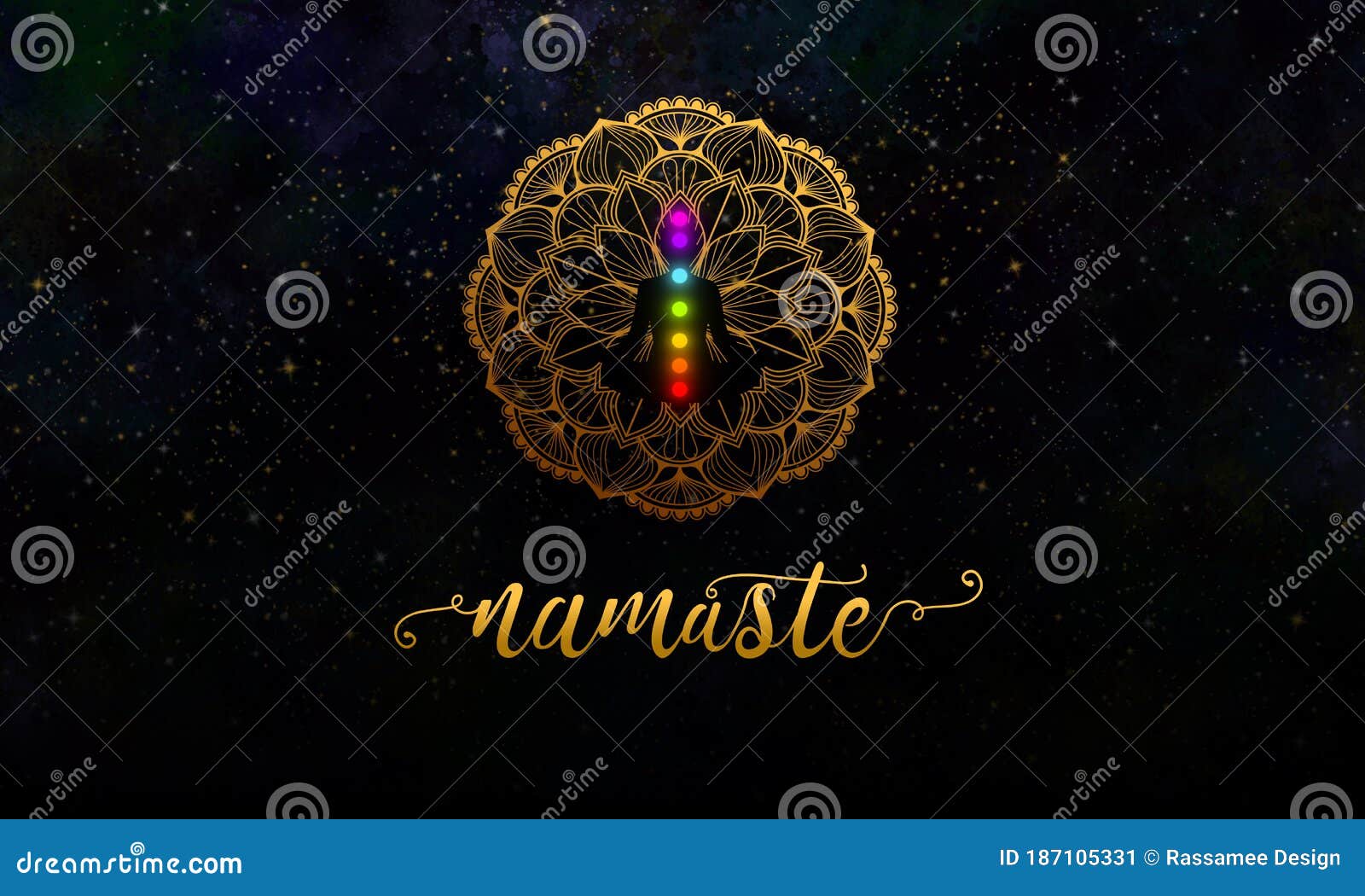 Meditation Man with Seven Chakra and Namaste Lettering Stock ...