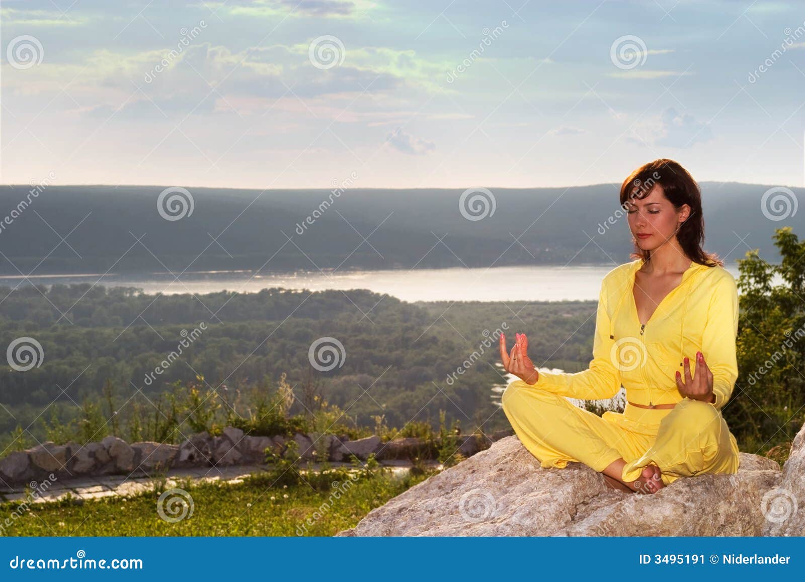 Meditation on the mountain stock image. Image of health - 3495191