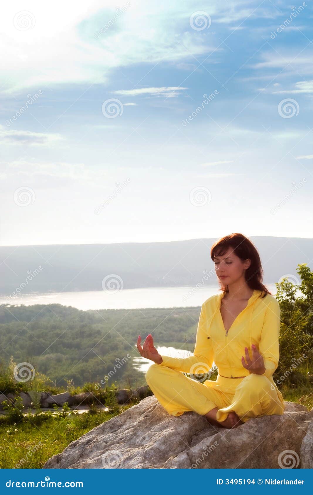 Meditation on the mountain stock photo. Image of adult - 3495194