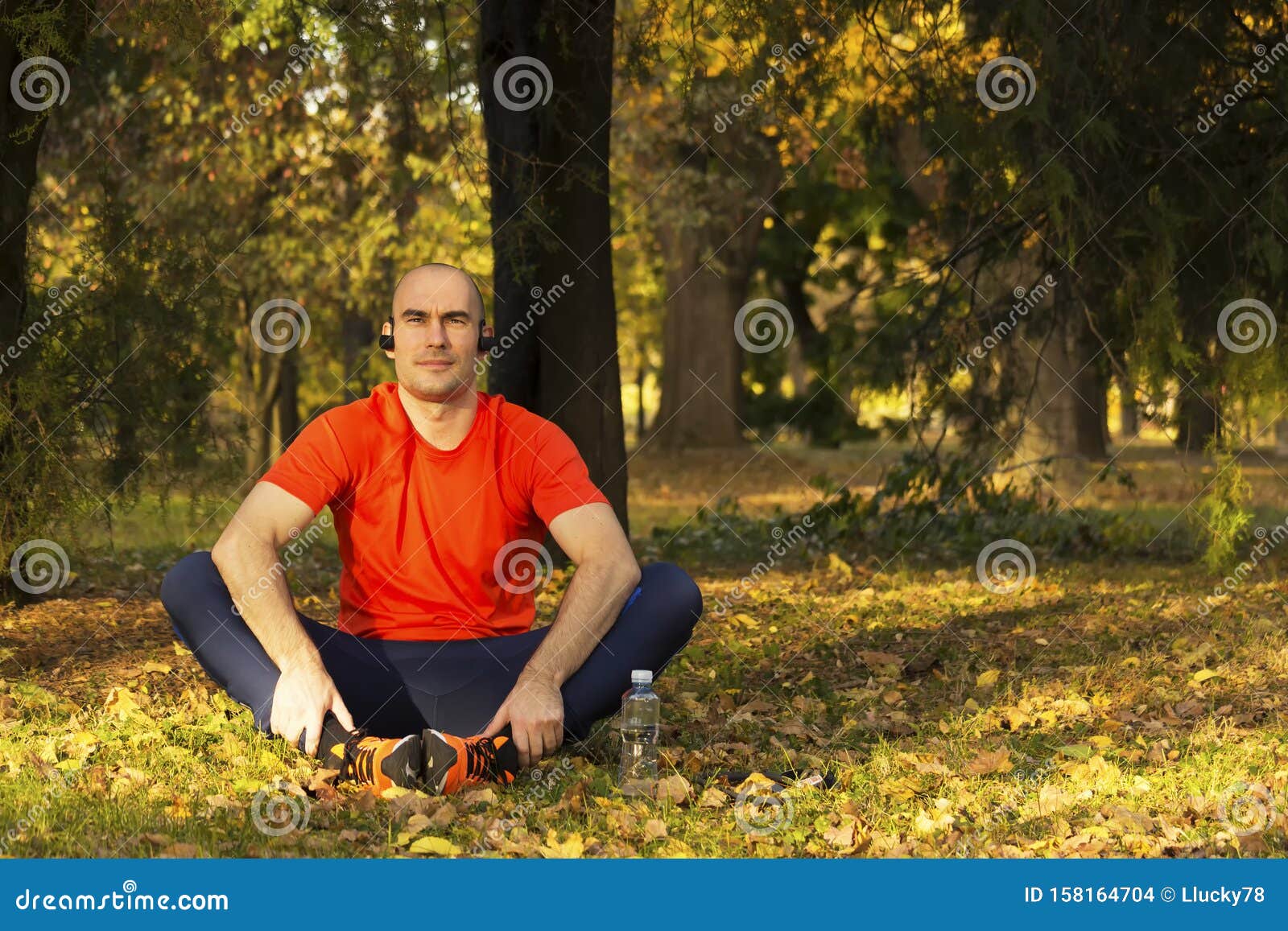 Meditation and Relax in Park after Exercise Stock Photo - Image of ...