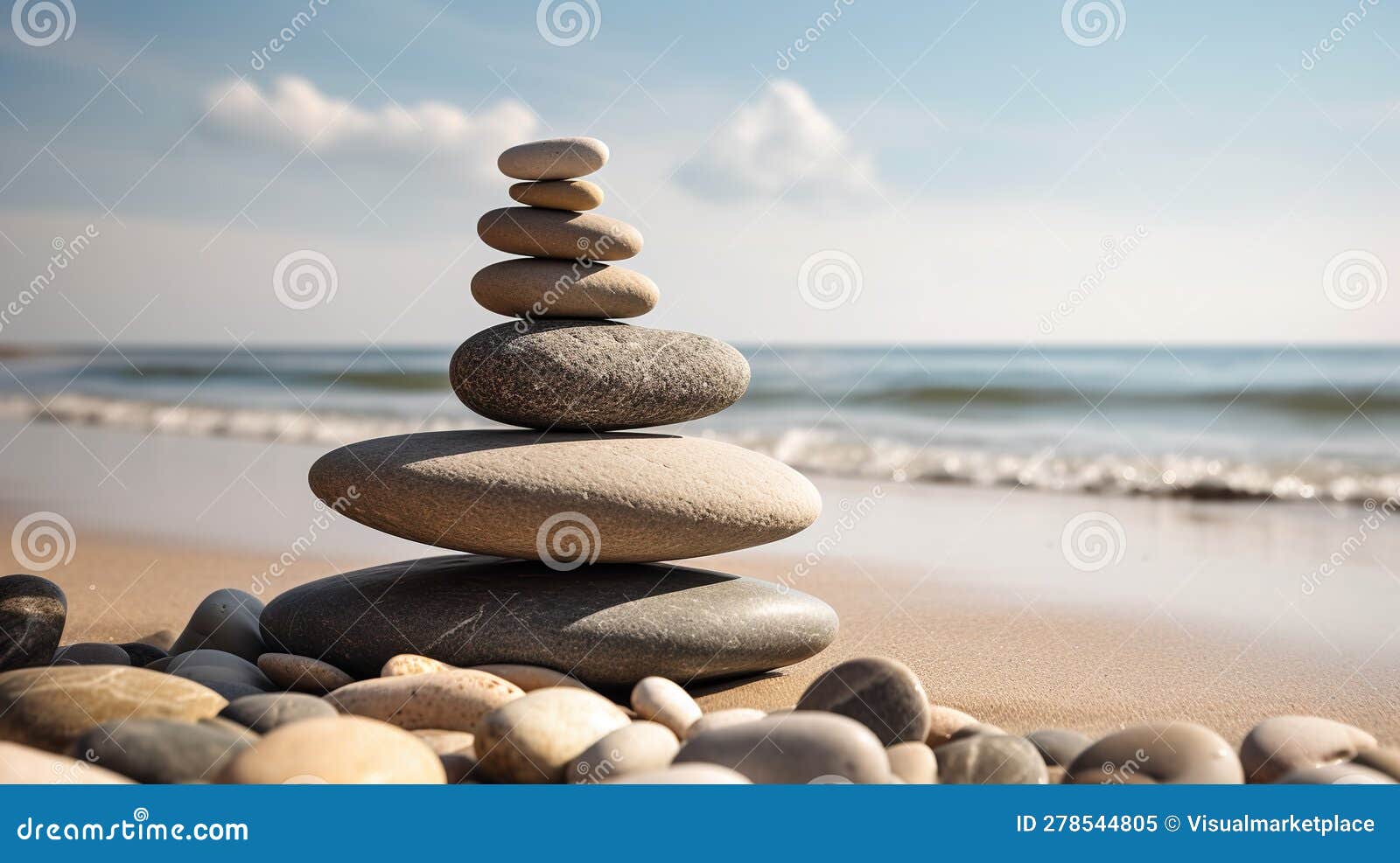 Meditation Stones Stacked on a Tranquil Beach Stock Illustration ...