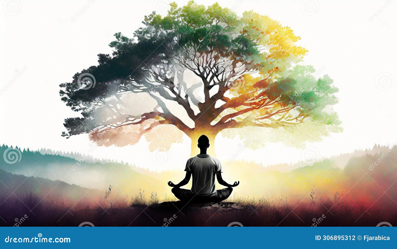 Meditation by the Tree Illustration Stock Illustration - Illustration ...