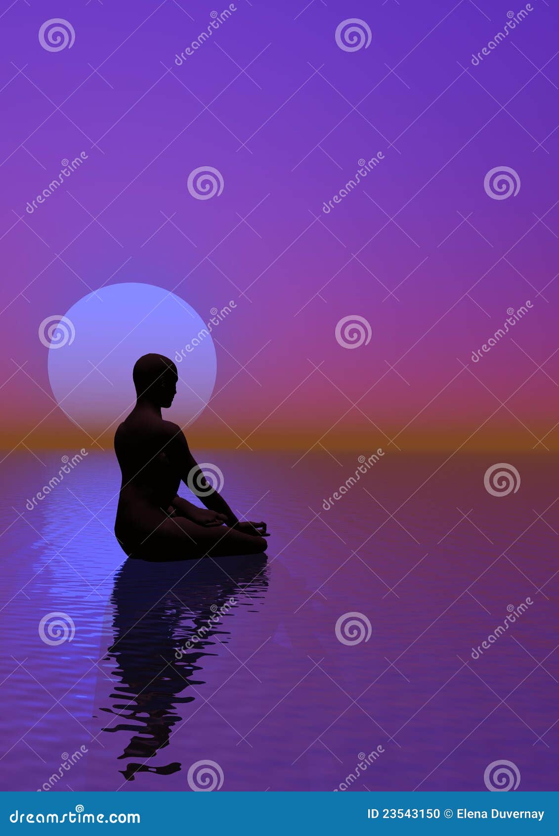 Meditation and violet moon stock illustration. Illustration of male ...