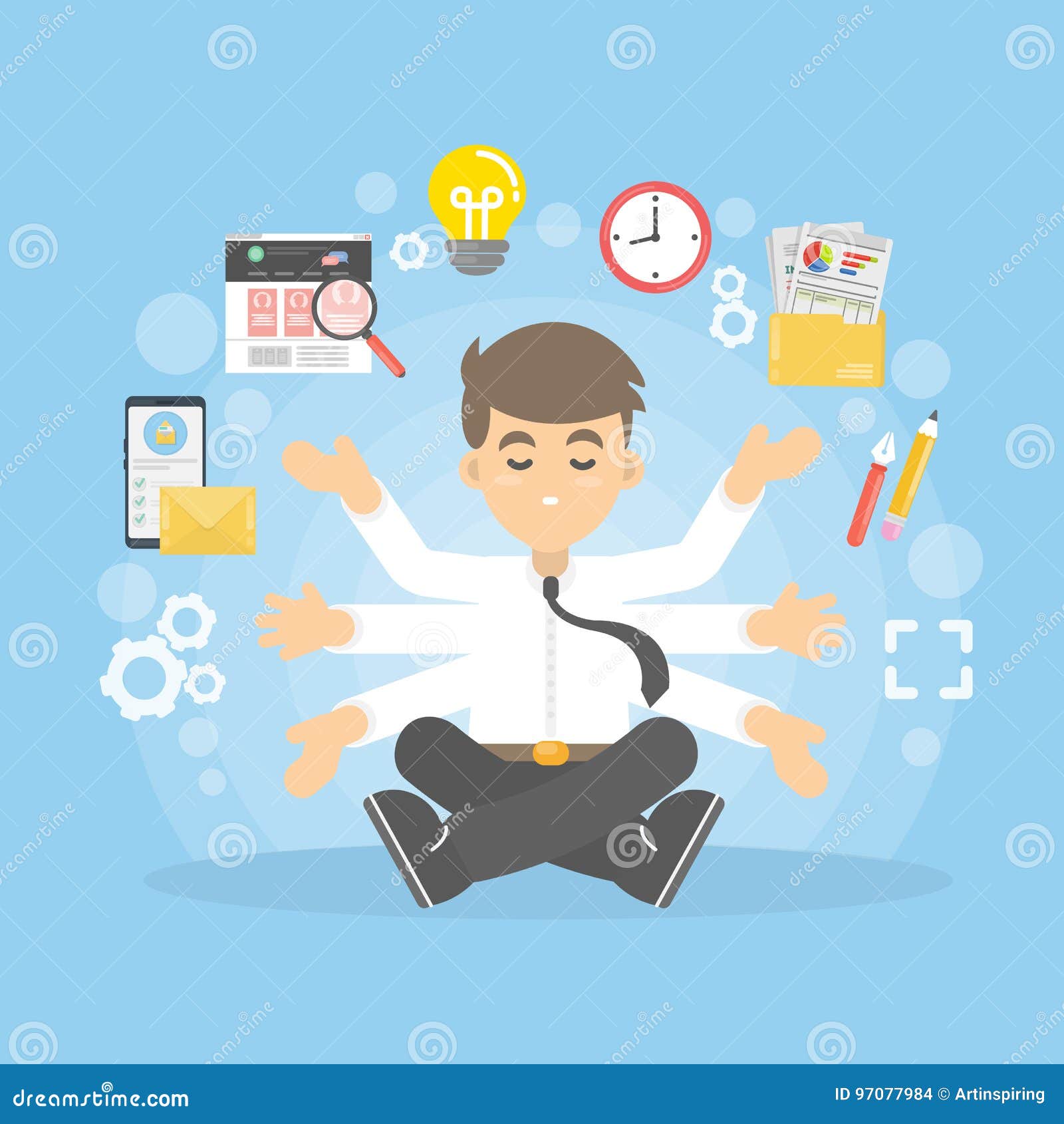 Meditation at work. stock vector. Illustration of lotus - 97077984