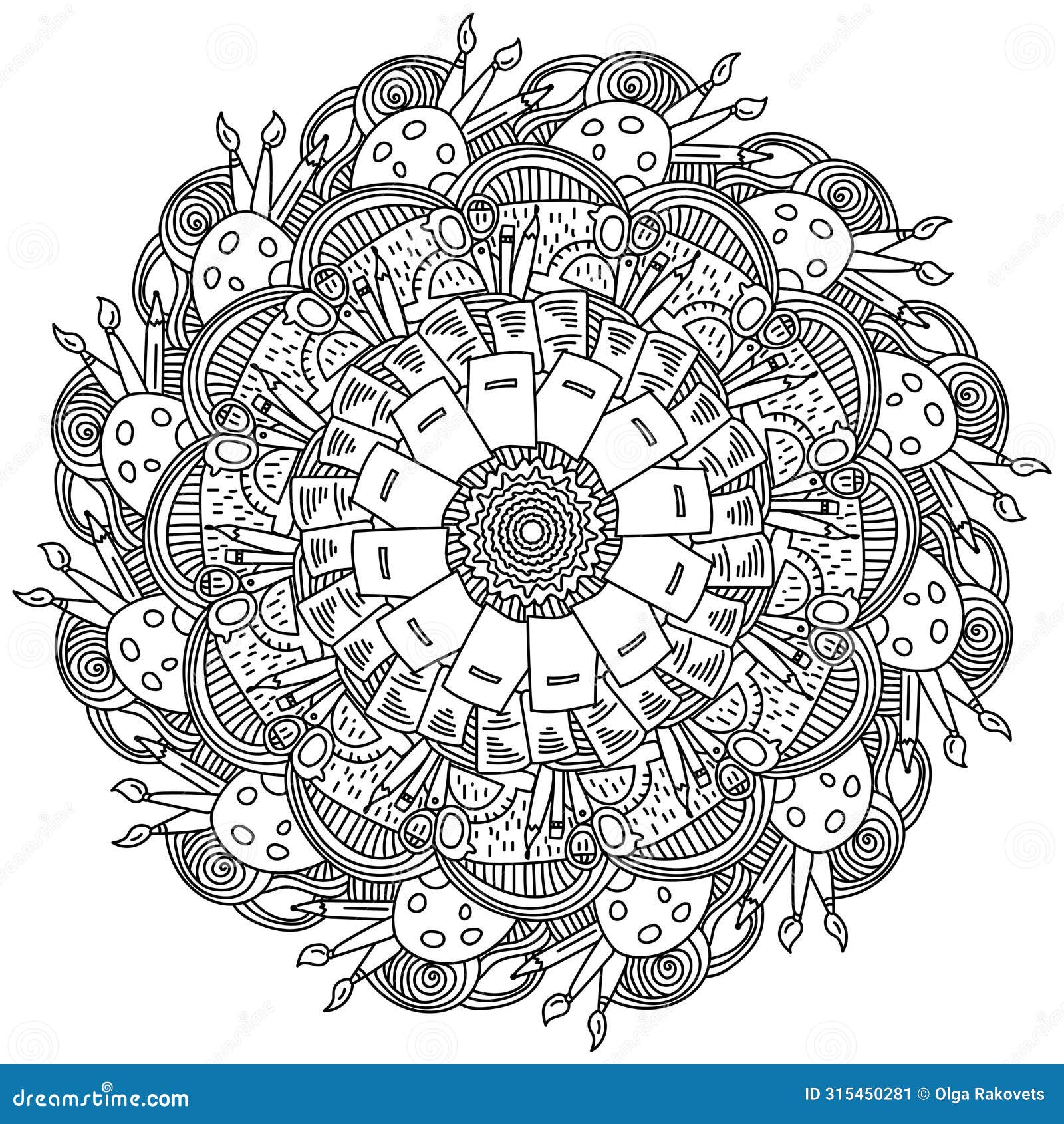 Meditative Mandala With Circles And Lines, Coloring Page For Kids ...