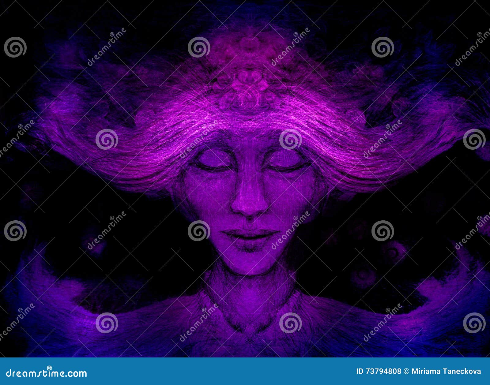 Meditative Spiritual Man on Black Background, Drawing Stock ...