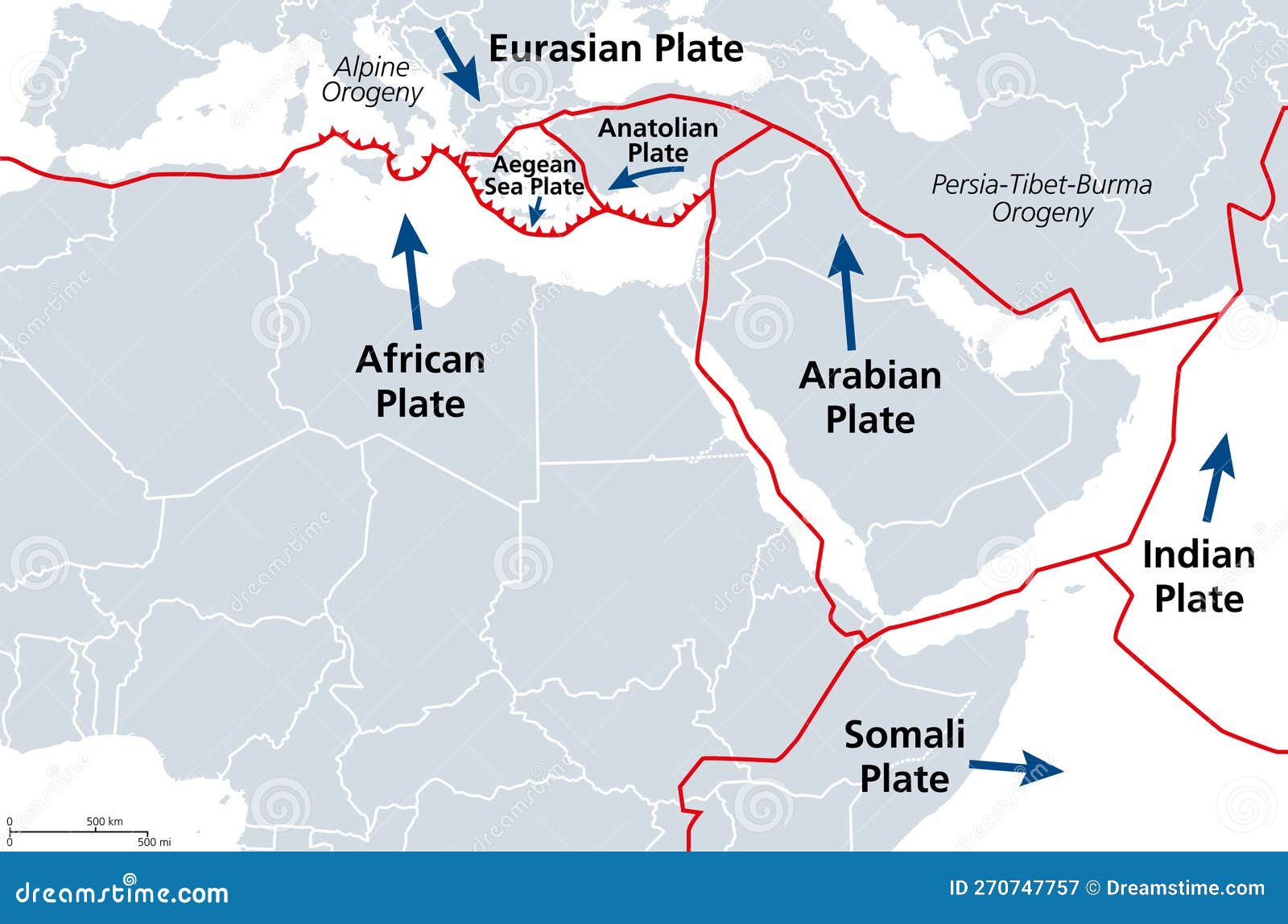 Mediterranean Basin, Middle East and North Africa, Tectonic Map Stock ...