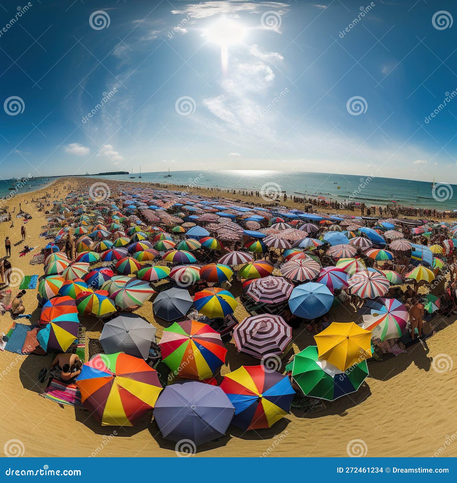 Mediterranean Beach Full of Beach Umbrellas .AI Generated Stock ...