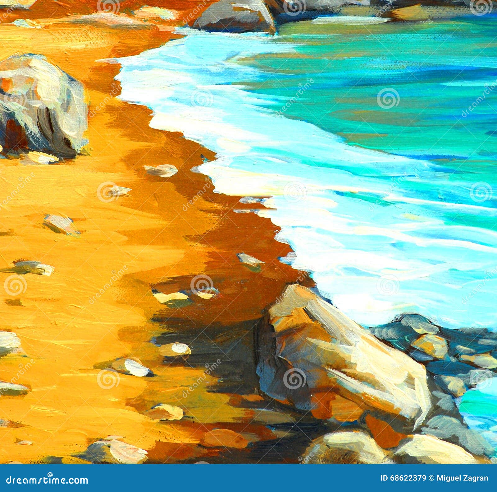 Mediterranean Beach in Spain, Painting, Illustration Stock Illustration ...