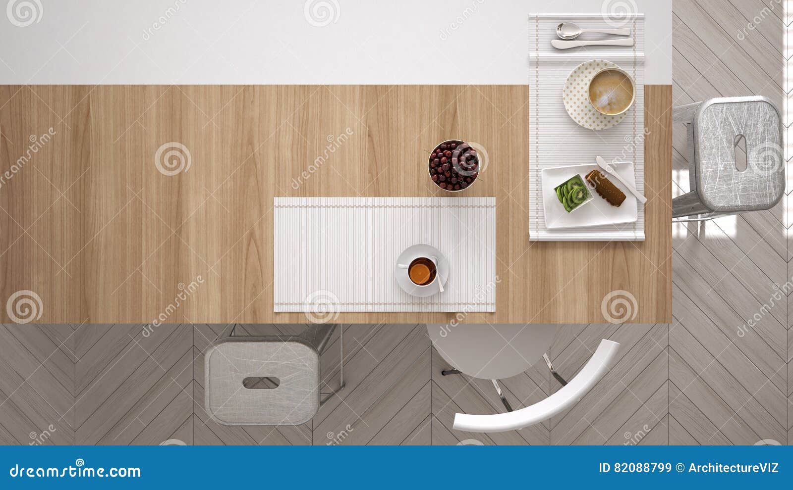 Mediterranean Breakfast, Minimalistic White Kitchen, Top View Stock ...