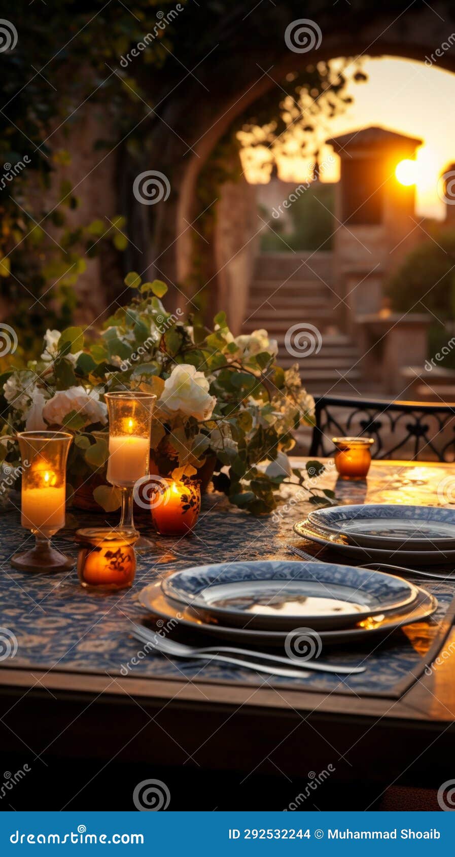 A Mediterranean Dining Experience Dinner Table Set Outdoors in a ...