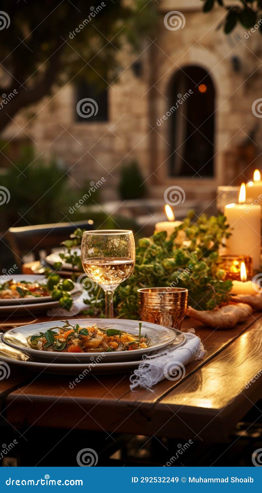 A Mediterranean Dining Experience Dinner Table Set Outdoors in a ...