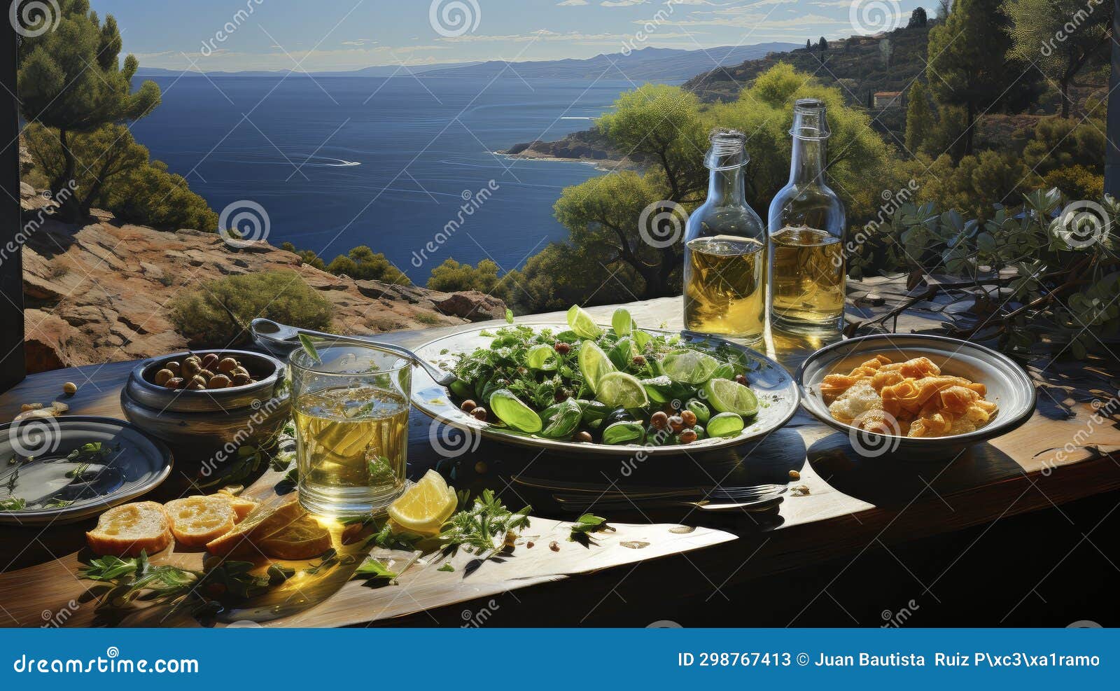 Mediterranean Feast by the Sea. Stock Image - Image of nutrition ...