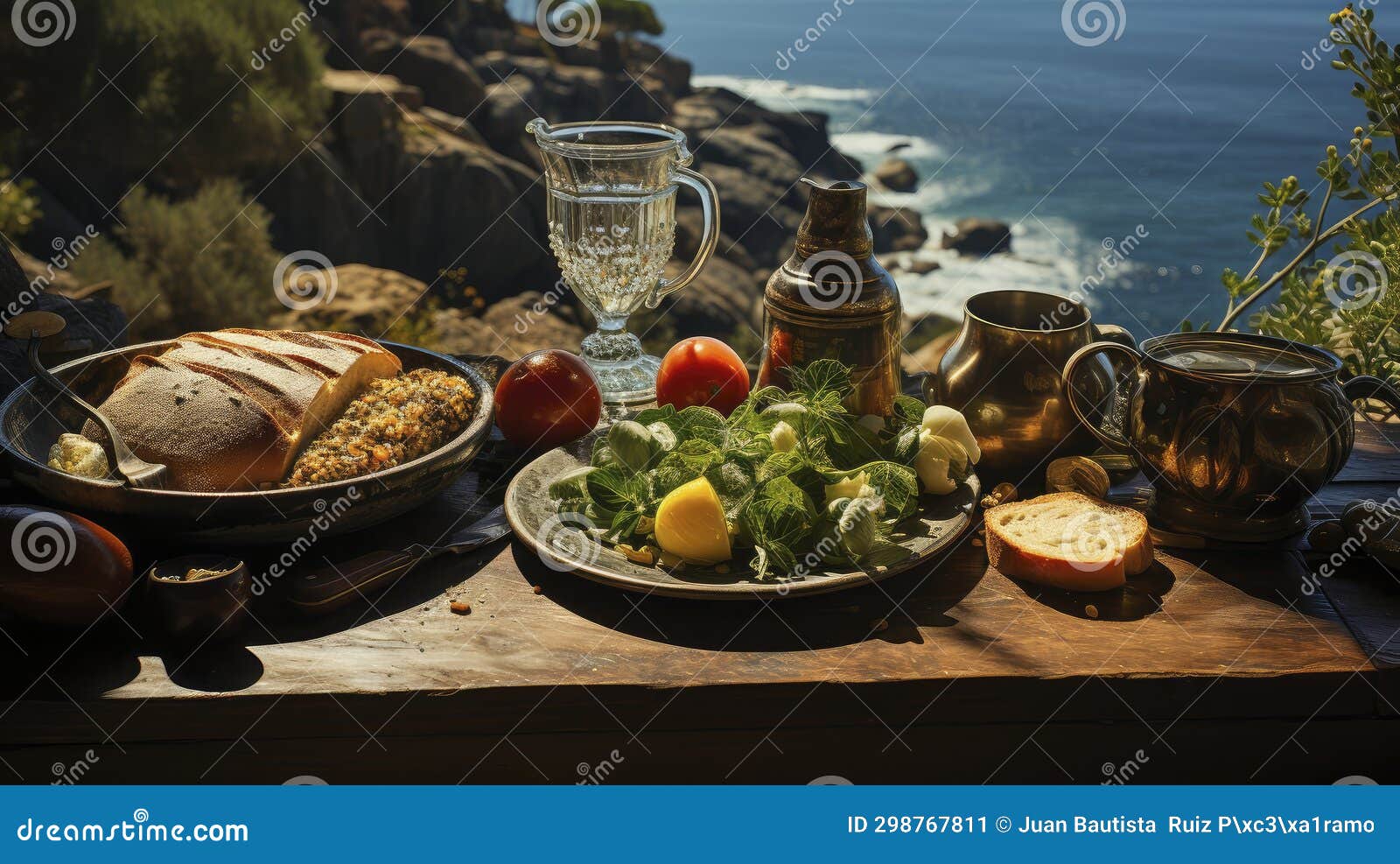 Mediterranean Feast by the Sea. Stock Image - Image of coastal, lunch ...