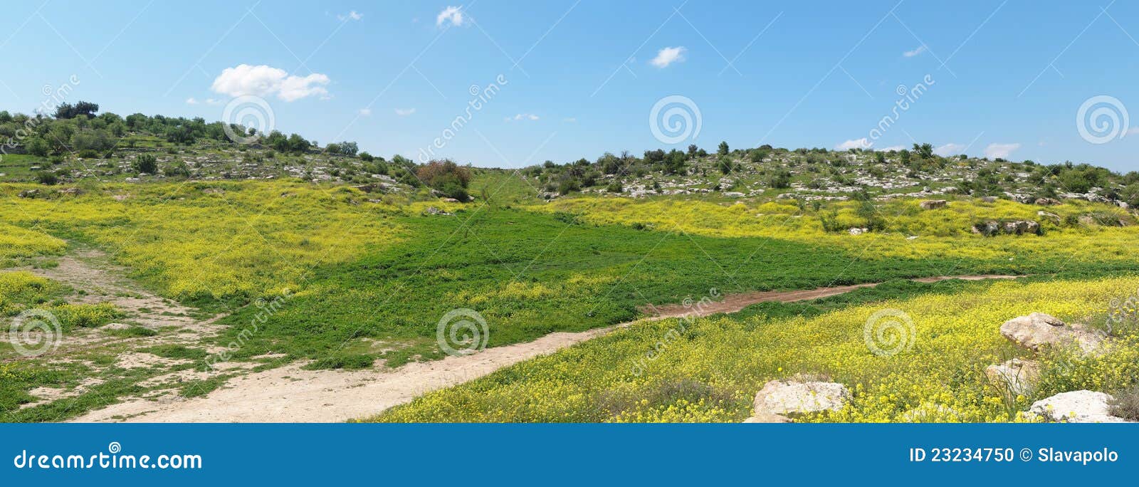 Mediterranean Hills Landscape in Spring Stock Photo - Image of blue ...