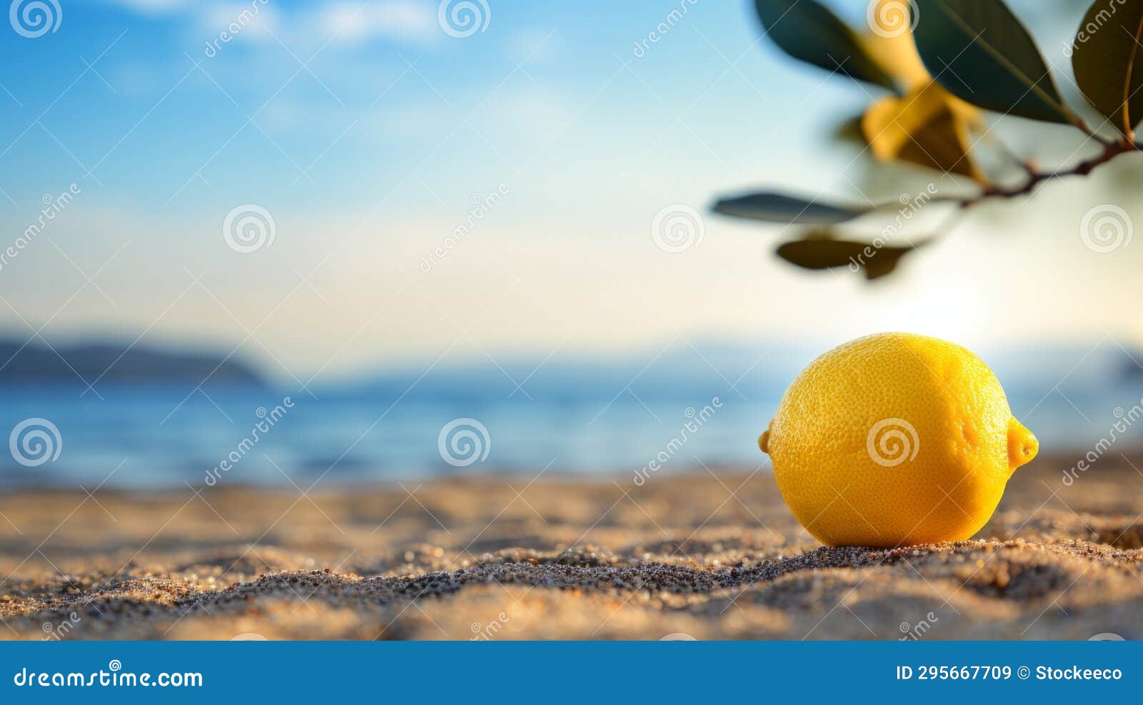 Mediterranean-inspired Lemon on Sandy Beach with Ocean View Stock ...