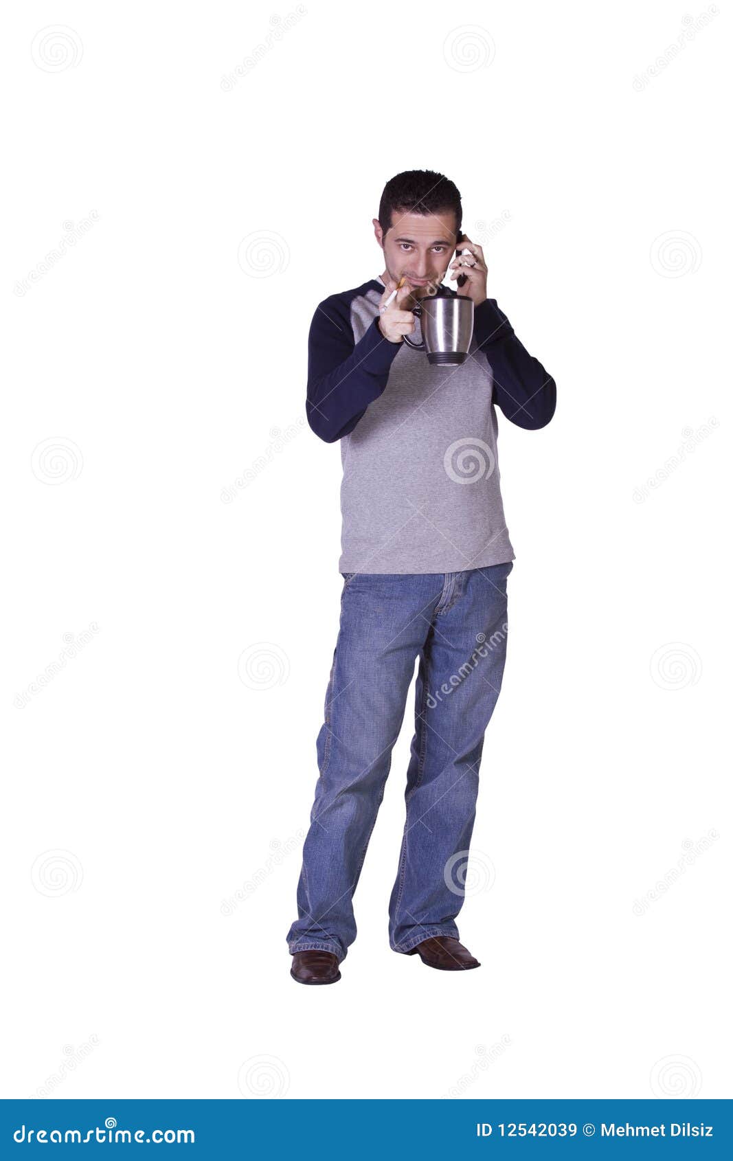 Mediterranean Man Smoking and Drinking Coffee Stock Image - Image of ...