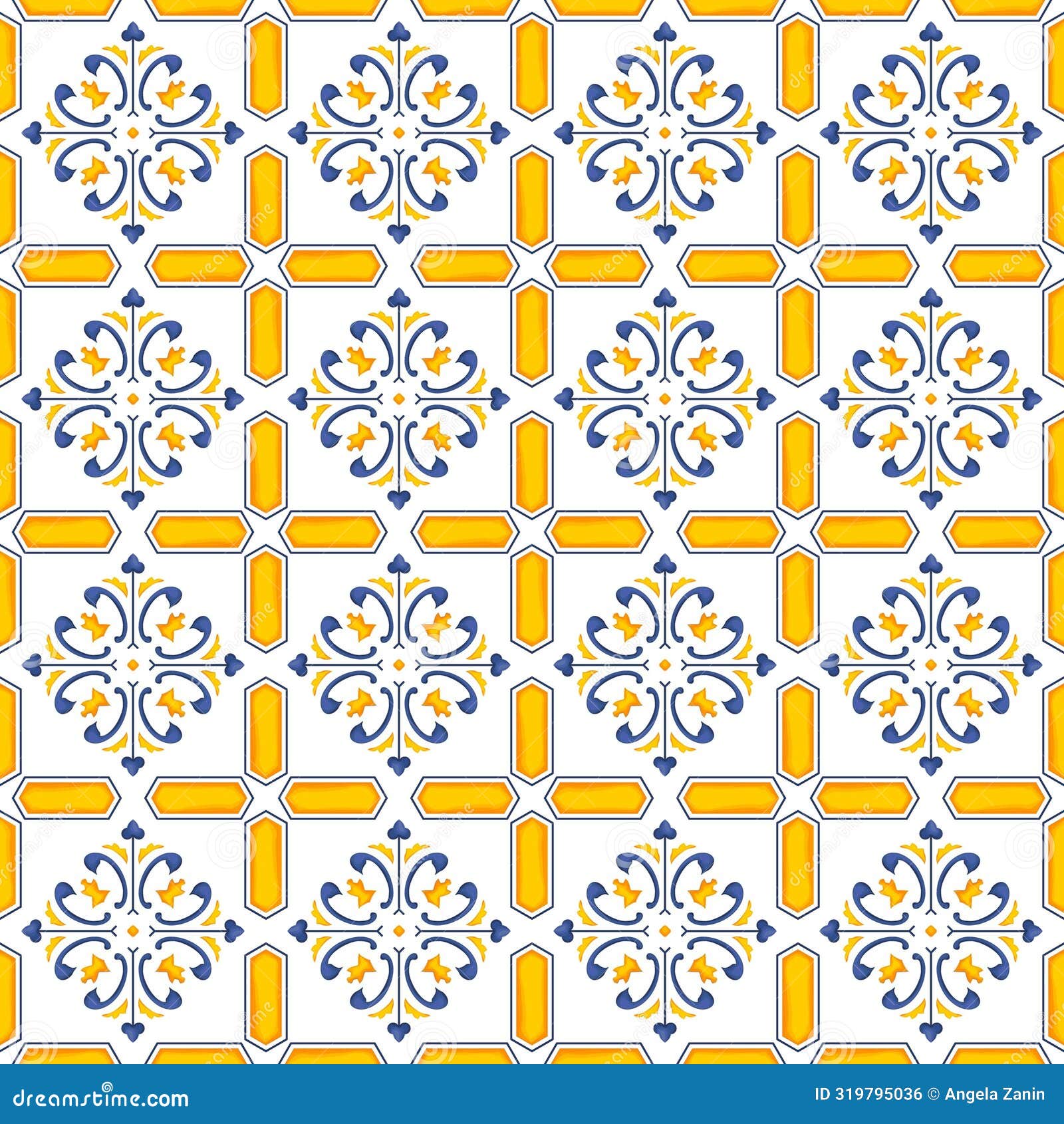 Mediterranean Pattern Blue and Yellow Theme Stock Illustration ...