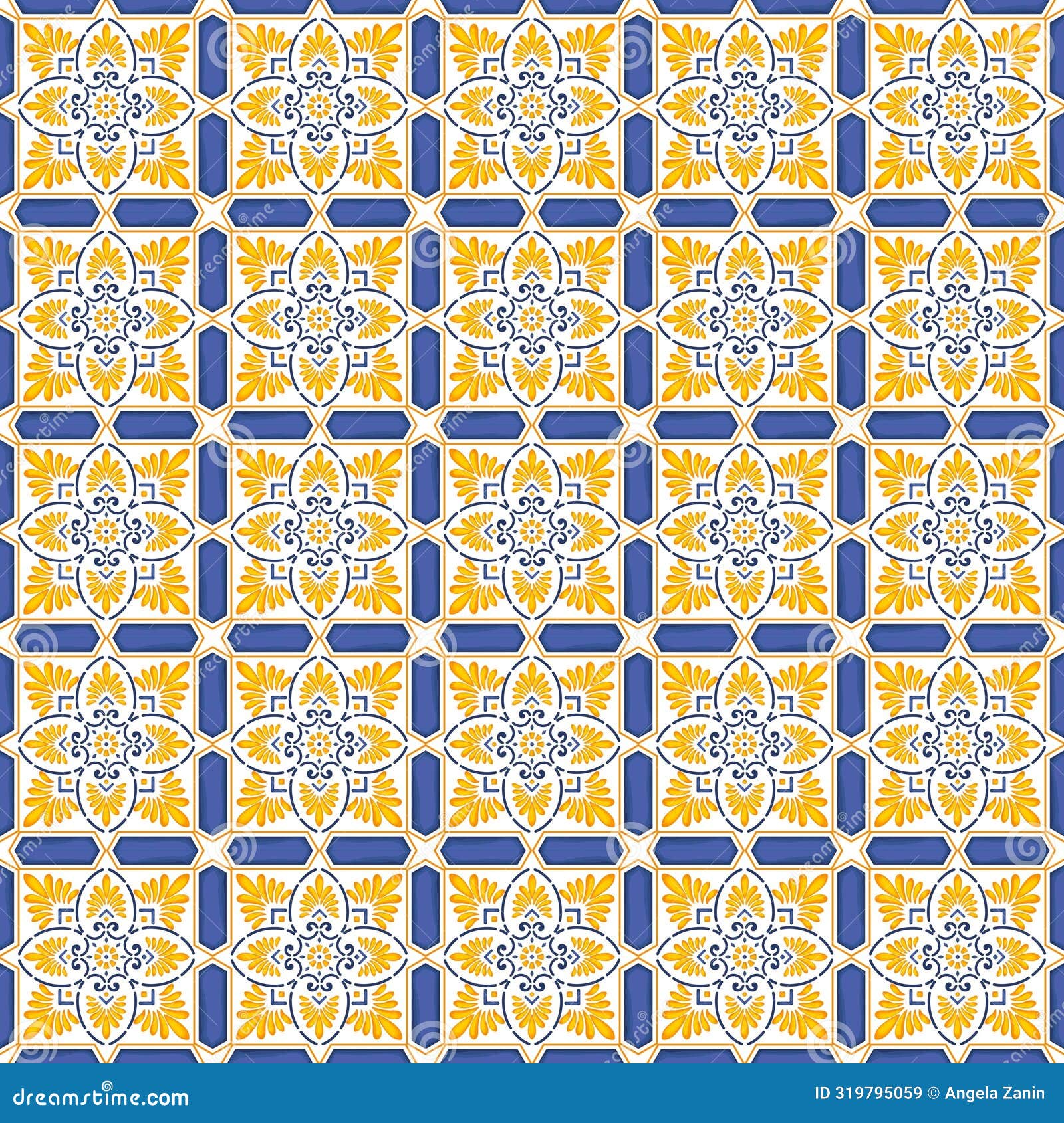 Mediterranean Pattern Blue and Yellow Theme Stock Illustration ...