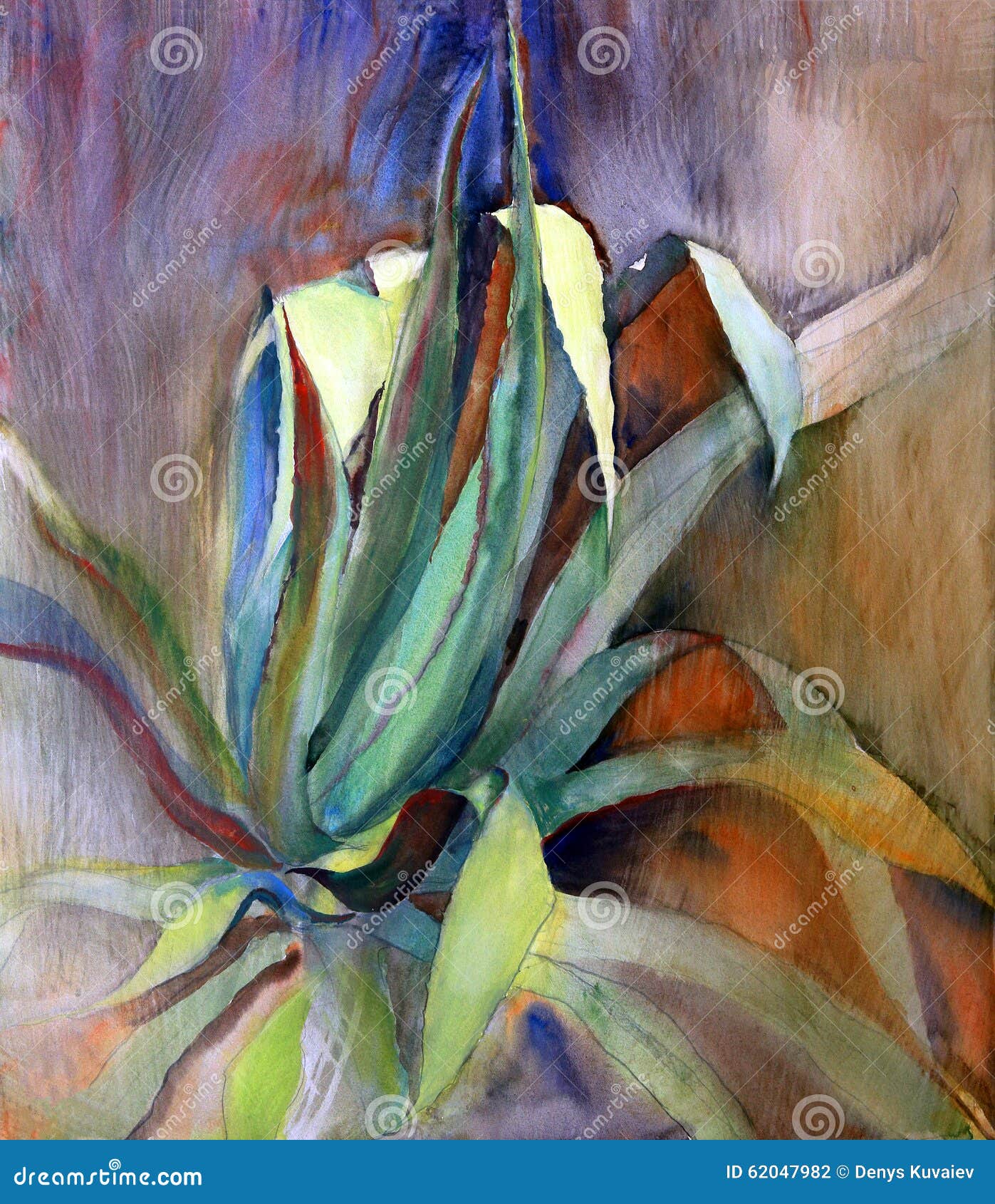 Mediterranean Plant Painted by Watercolor Stock Illustration ...