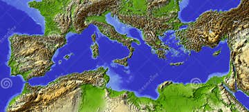 Mediterranean, relief map stock illustration. Illustration of earth ...