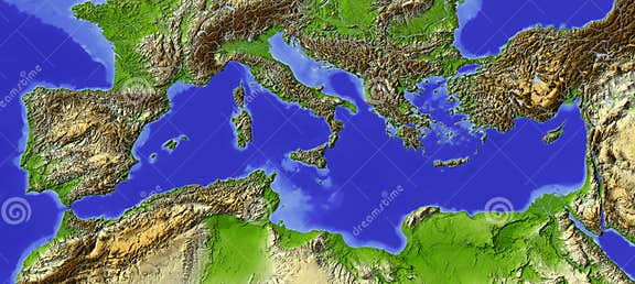 Mediterranean, relief map stock illustration. Illustration of earth ...