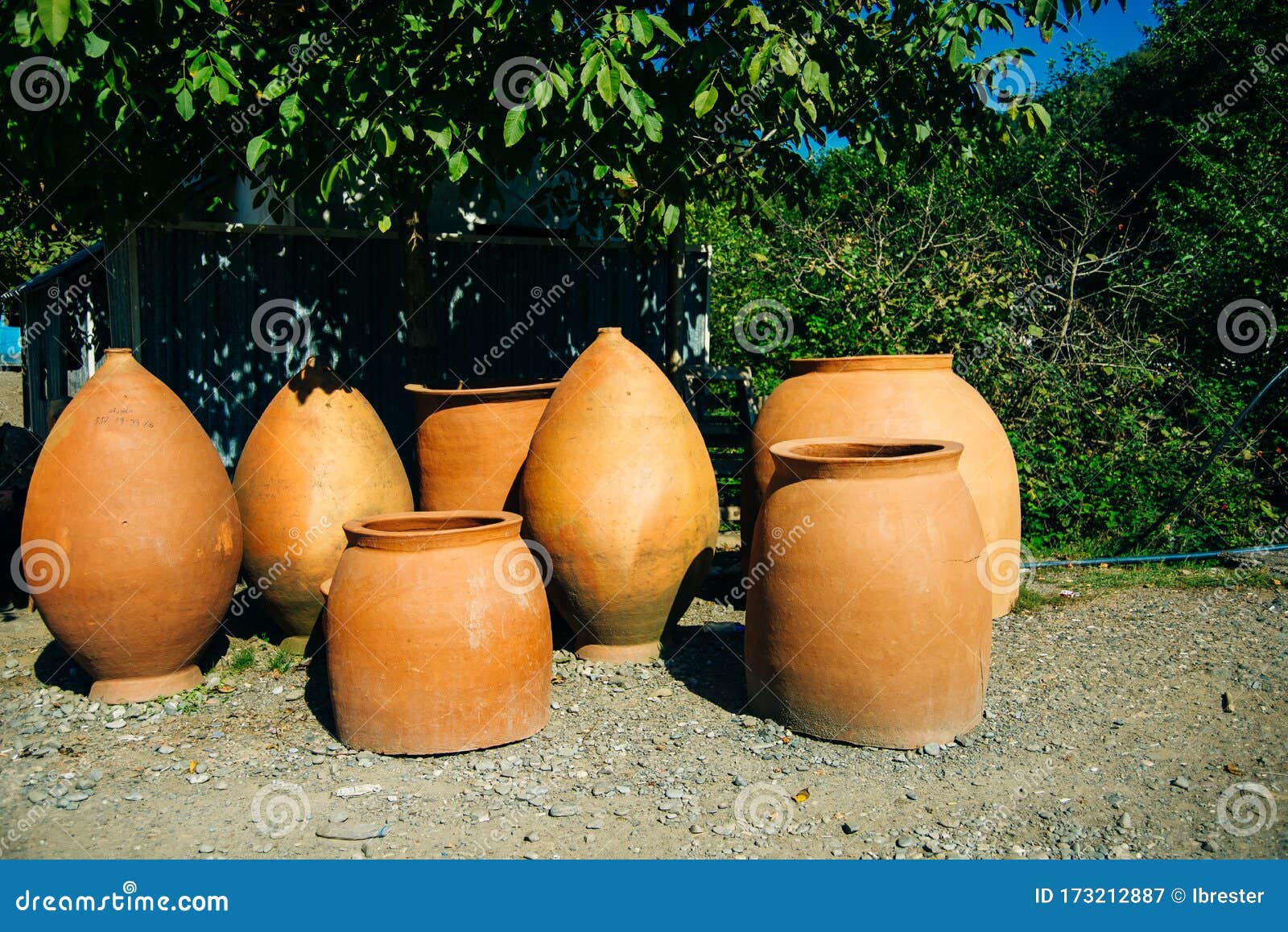 Mediterranean Rustic Large Clay Wine Pitchers Stock Image - Image of ...