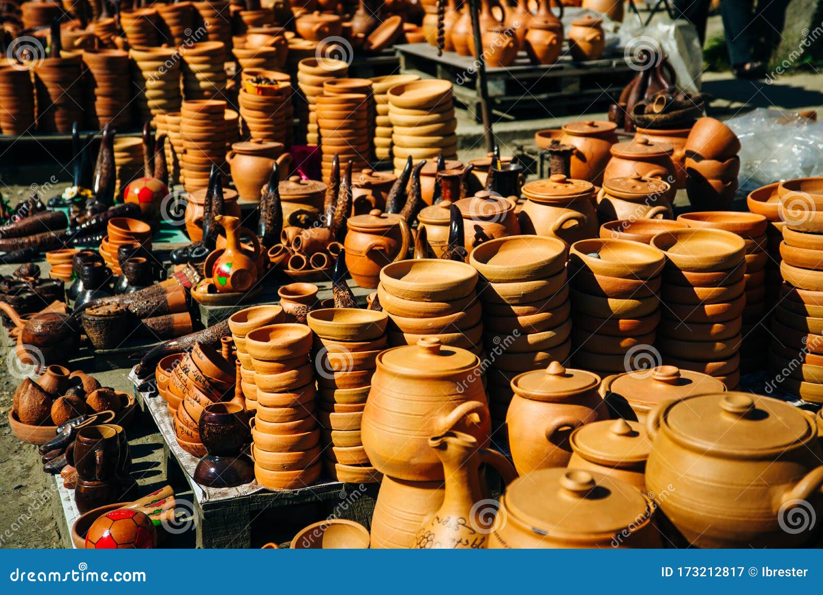 Mediterranean Rustic Large Clay Wine Pitchers Stock Image - Image of ...